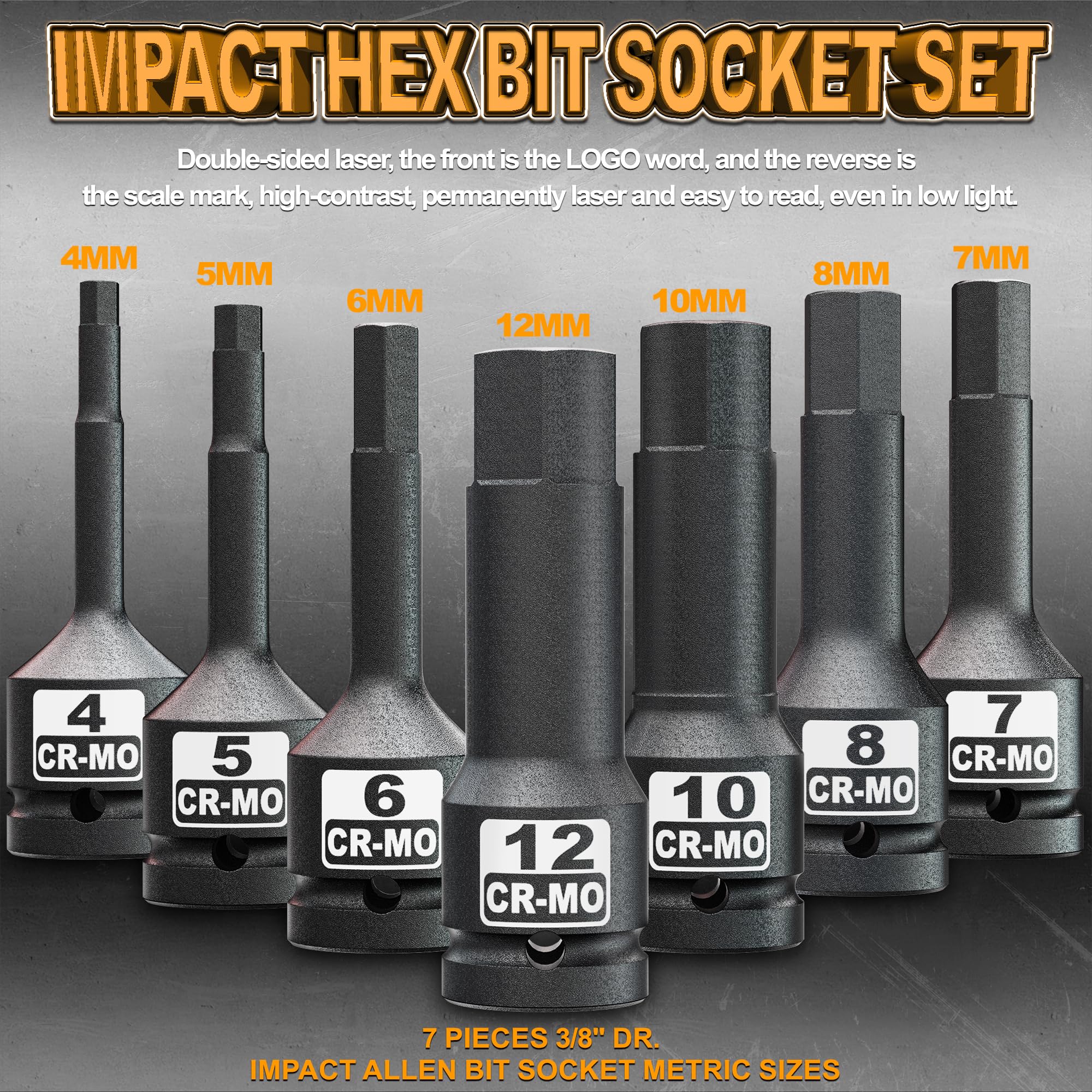 Snapklik.com : Aiourx 3/8" Drive Master Impact Hex Bit Socket Set, Metric, 7 Pieces 3/8" Drive ...