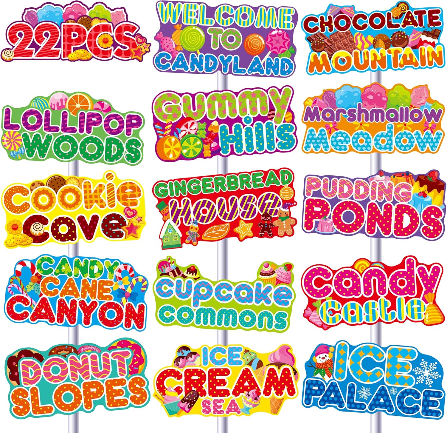 Amazon.com: Gethelud 22 PCS Candyland Party Signs, Thick Cardstock ...