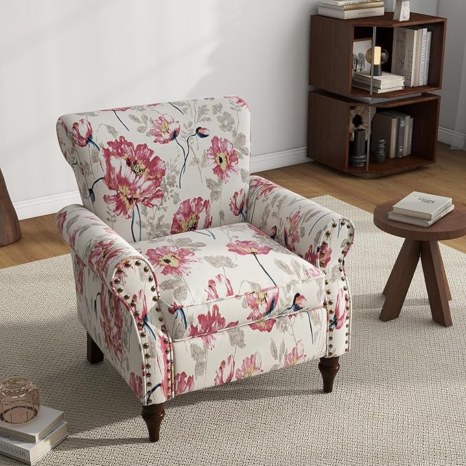 Amazon.com: UIXE Floral Pattern Accent Chair, Modern Arm Club Chairs ...