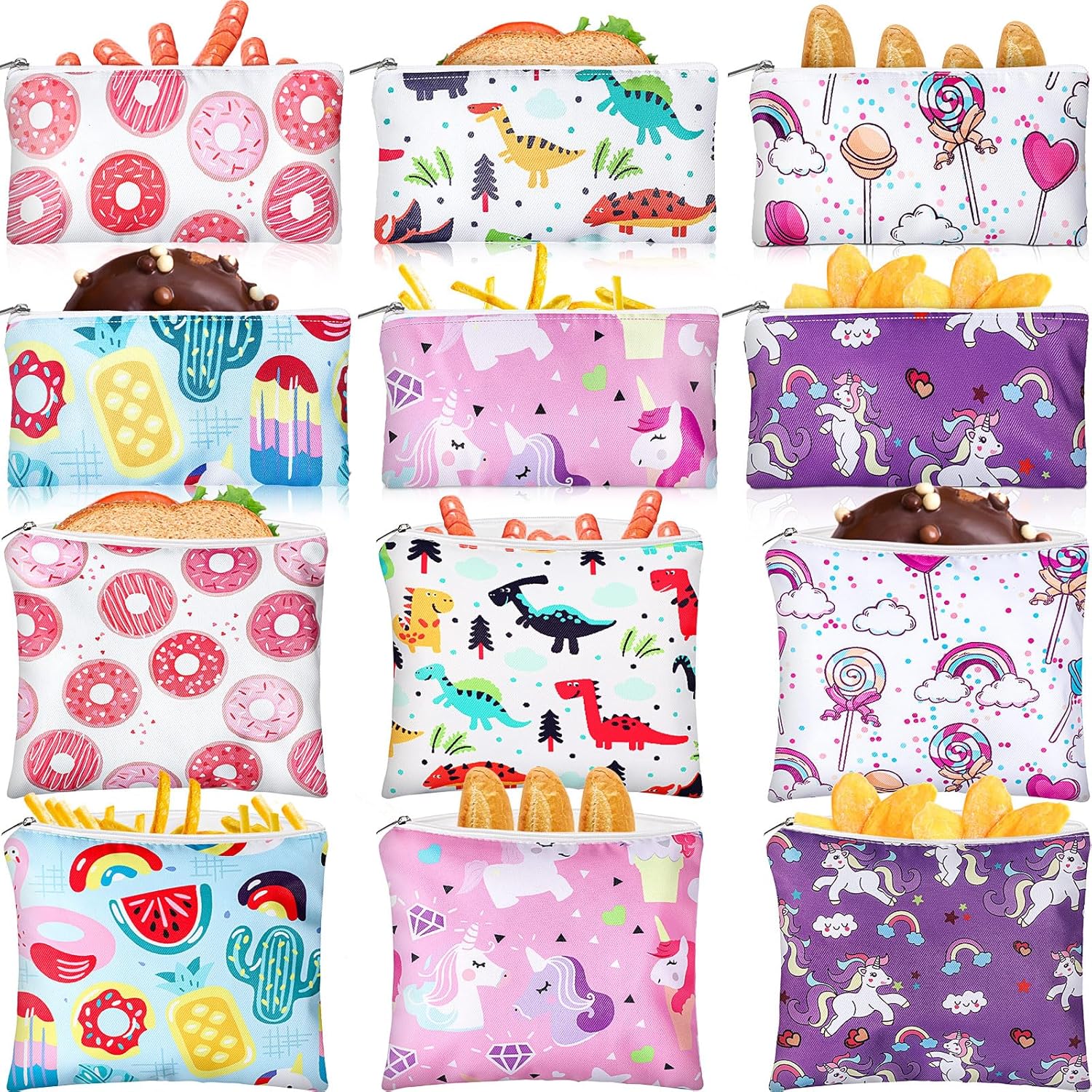 Amazon.com : 12 Pieces Reusable Snack Bags for Kids Zipper Snack ...
