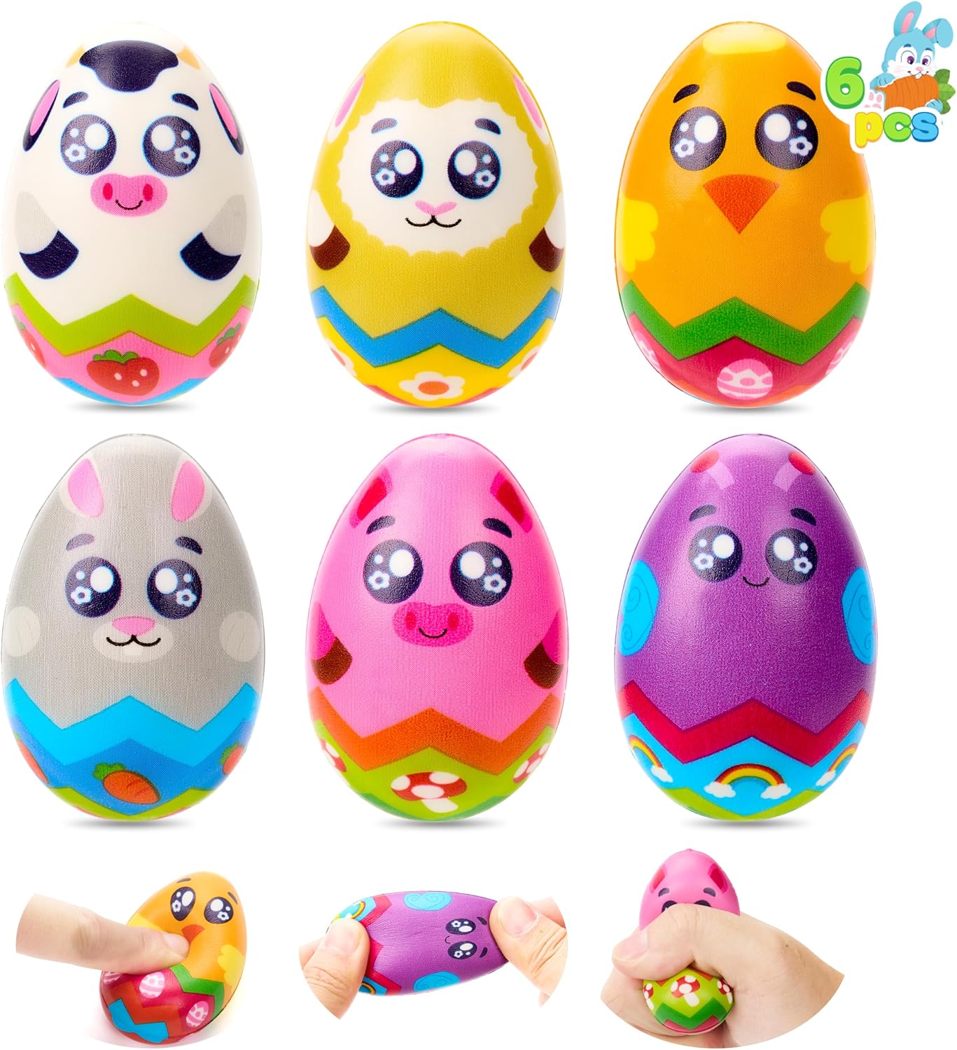 Amazon.com: JOYIN 6 PCS Easter Animal Squishy Toy Egg, Stress Relief ...