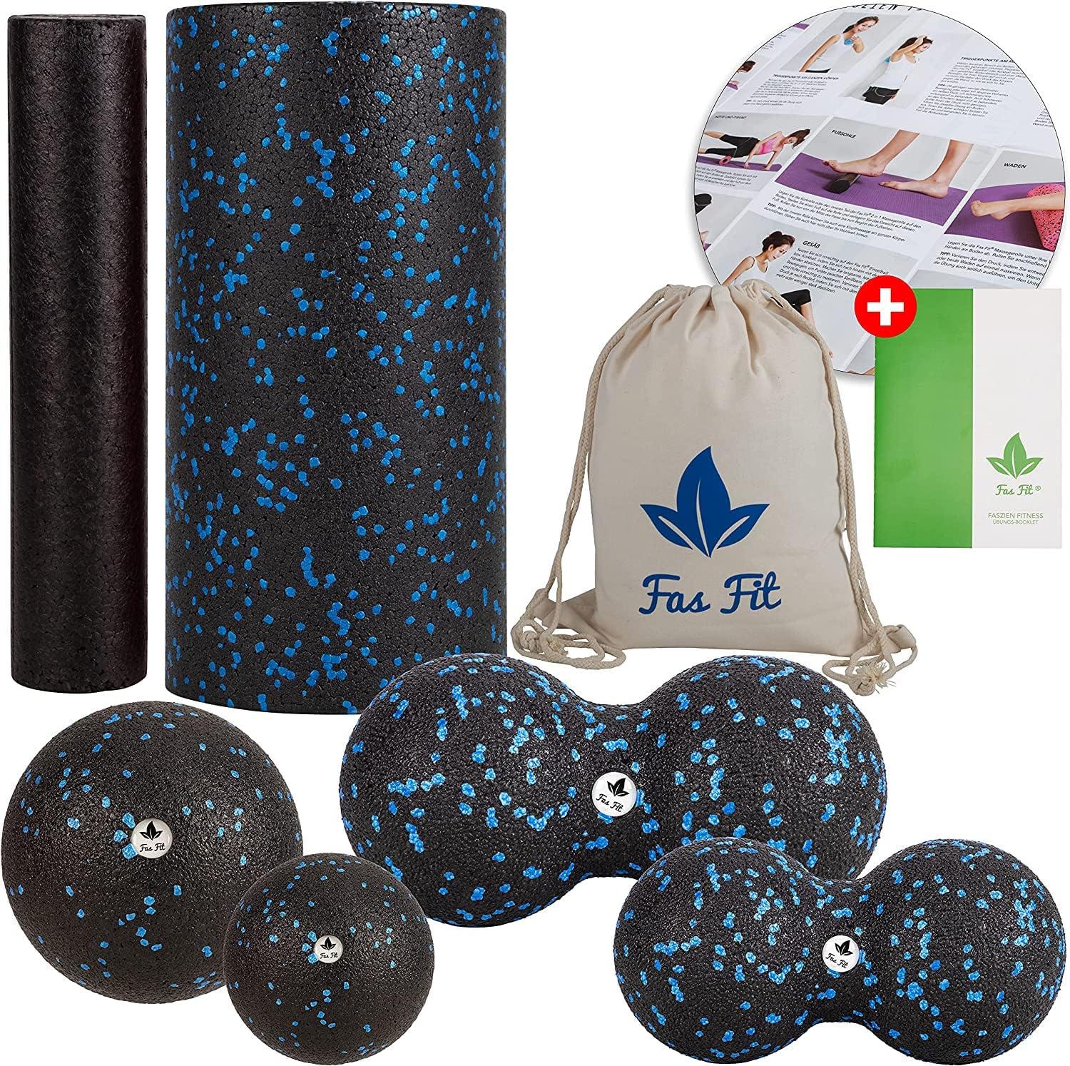 Fas Fit Faszienrolle Faszienball Selbst-Massage Set blau 6teilig ...