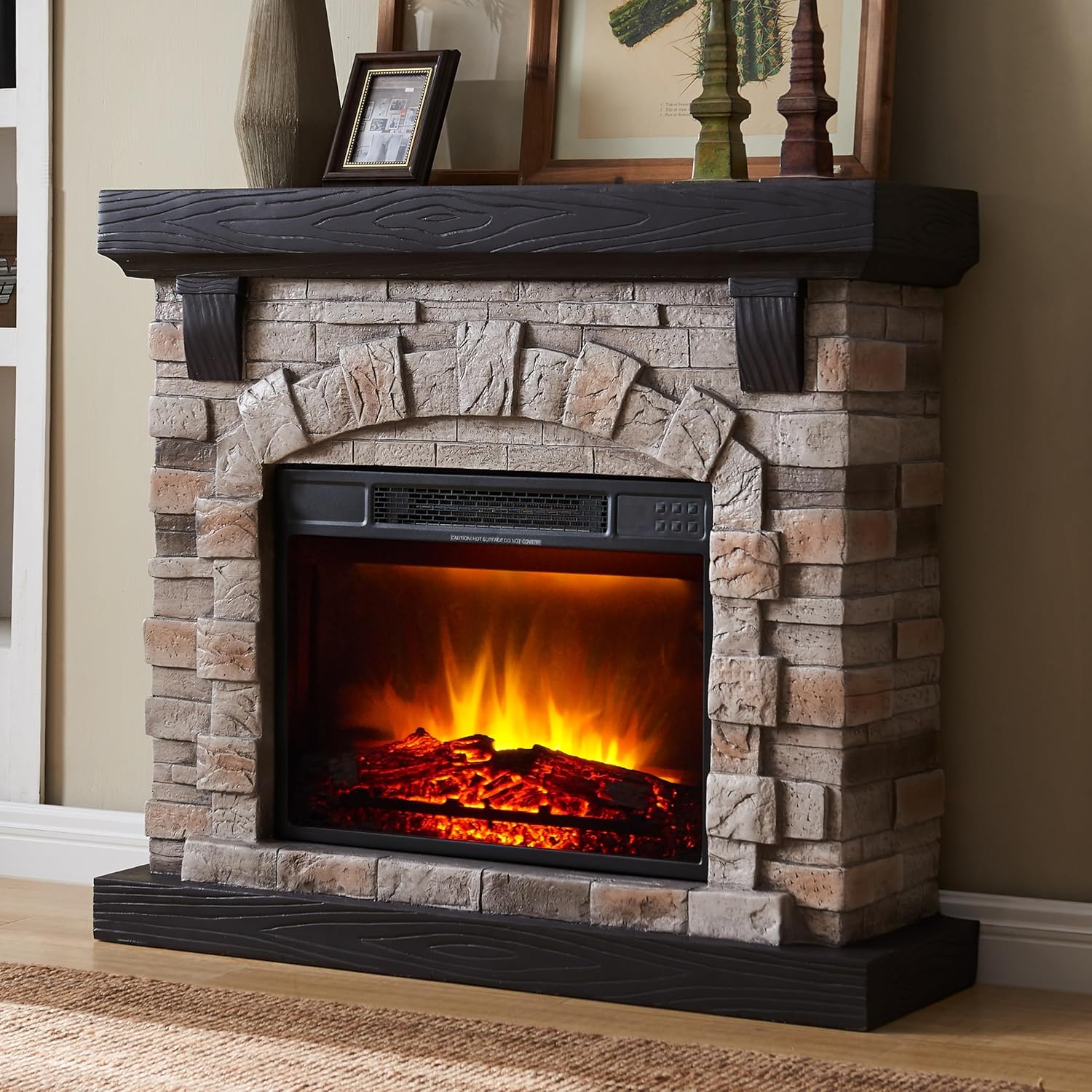 Amazon.com: Electric Fireplace with Mantel, 40”W Faux-Stone Fireplace ...
