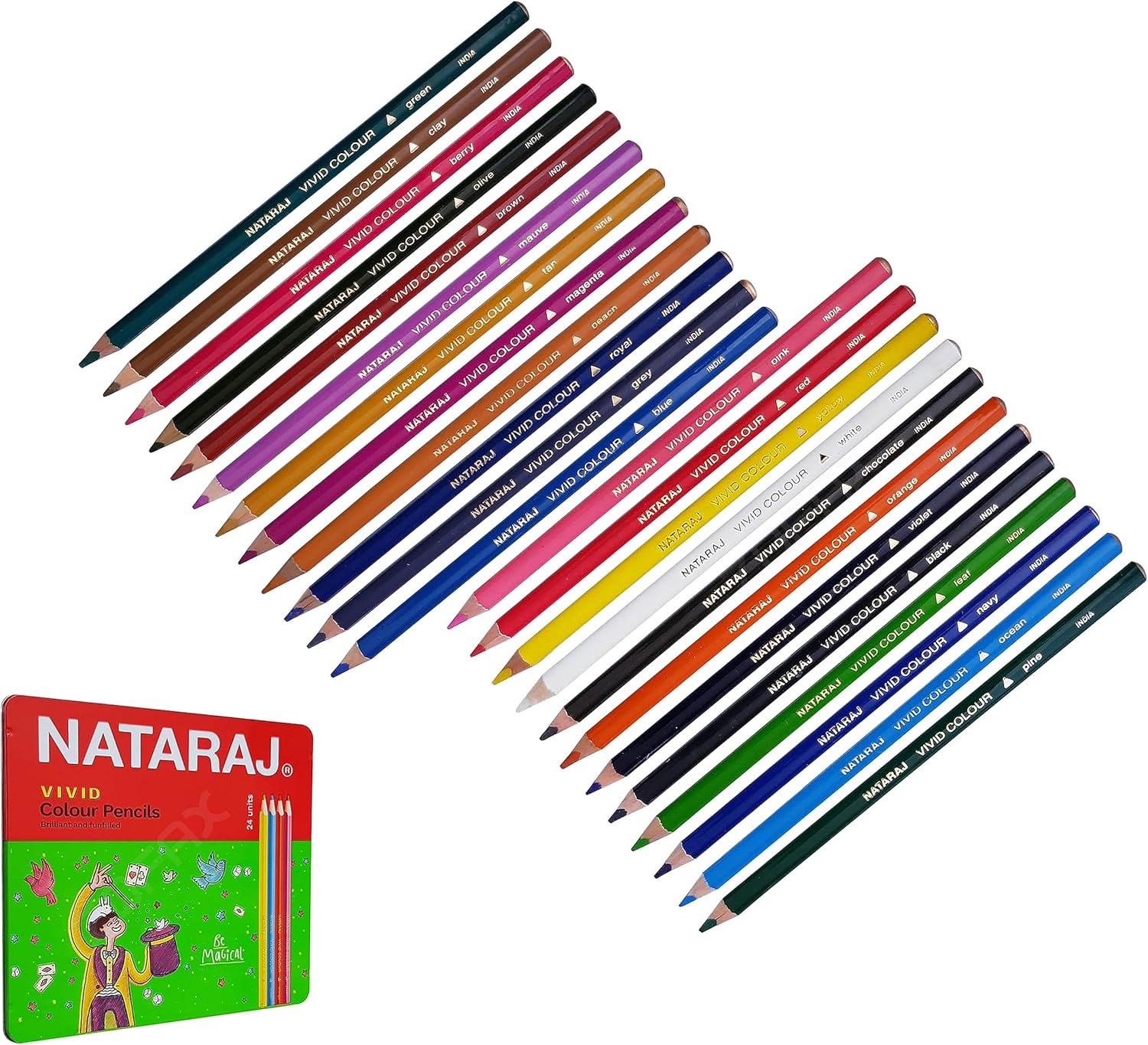 NATARAJ VIVID Colouring Artist Pencils, Wooden Tin Set, Pack of 24 ...
