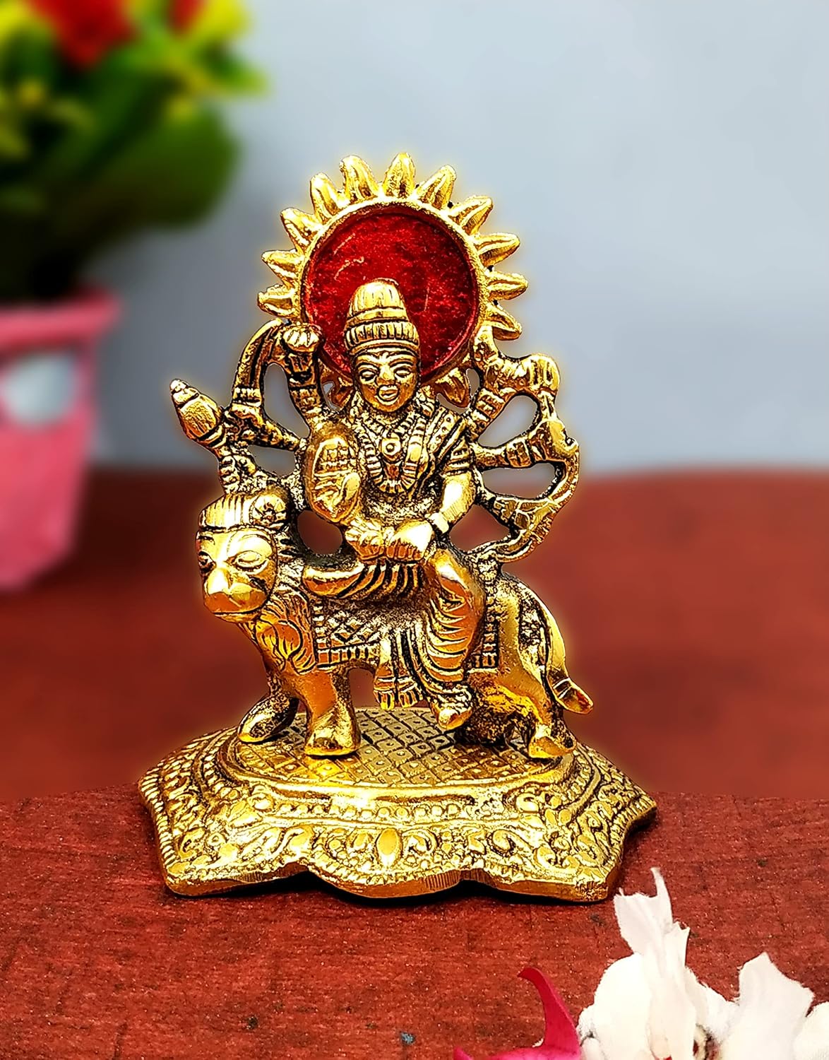 Green Tales sushiel Durga Maa Idol Sitting On Lion Metal Idol for ...