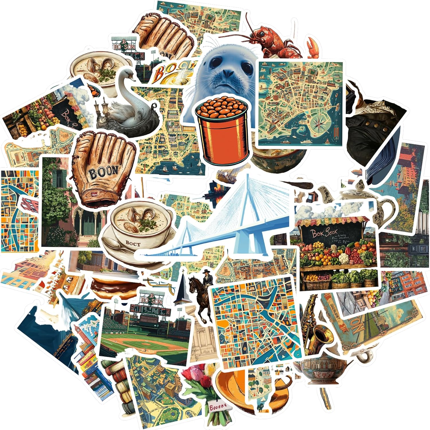 Amazon.com: 50Pcs Retro Boston Travel Stickers, Waterproof Boston City ...