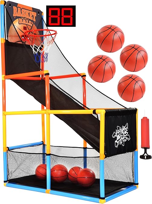 Amazon.com: Kiddie Play Toy Basketball Hoop Arcade Game Set with ...