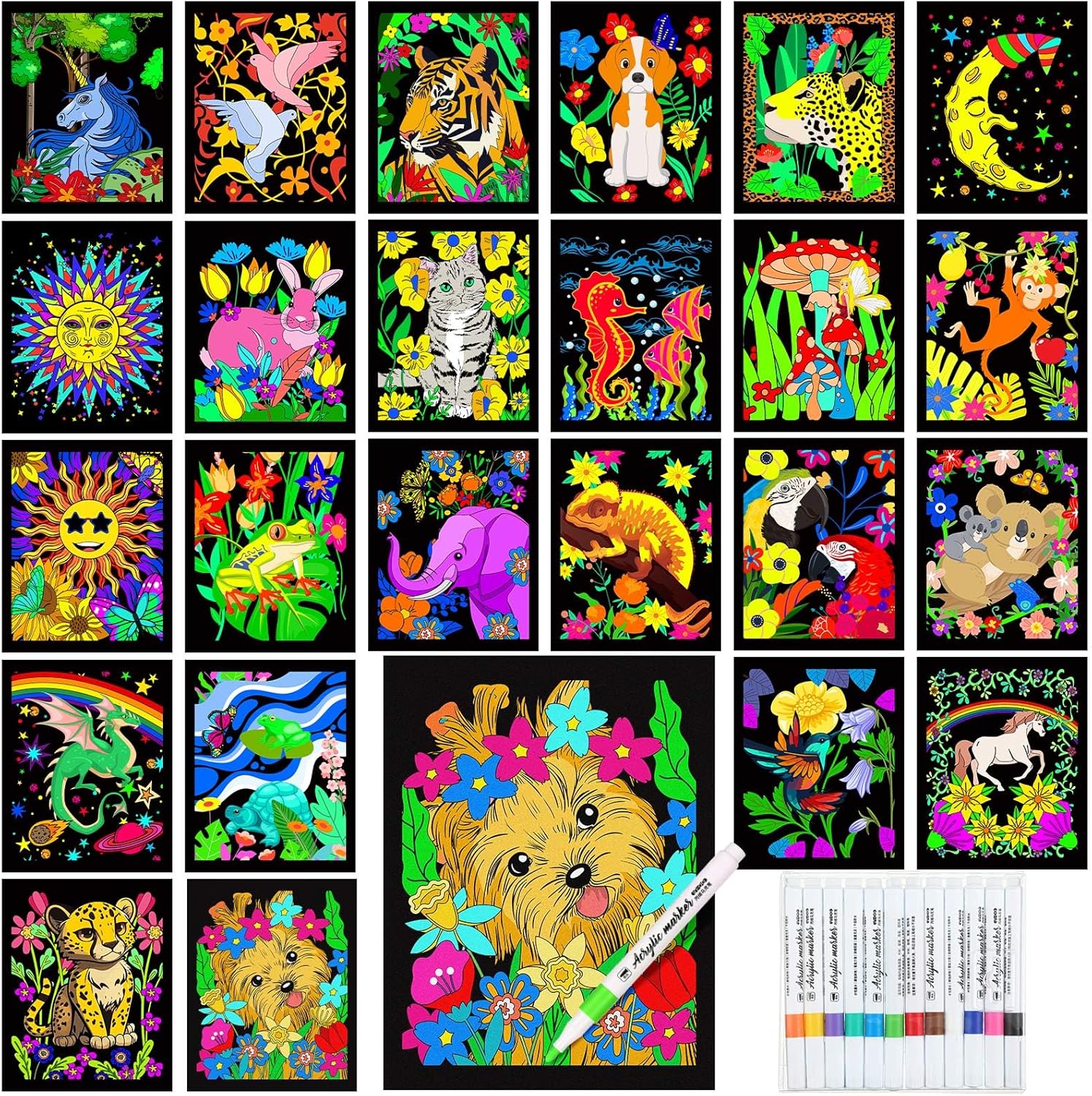 Amazon.com: Zhanmai Pack of 48 Velvet Coloring Posters and Watercolor ...