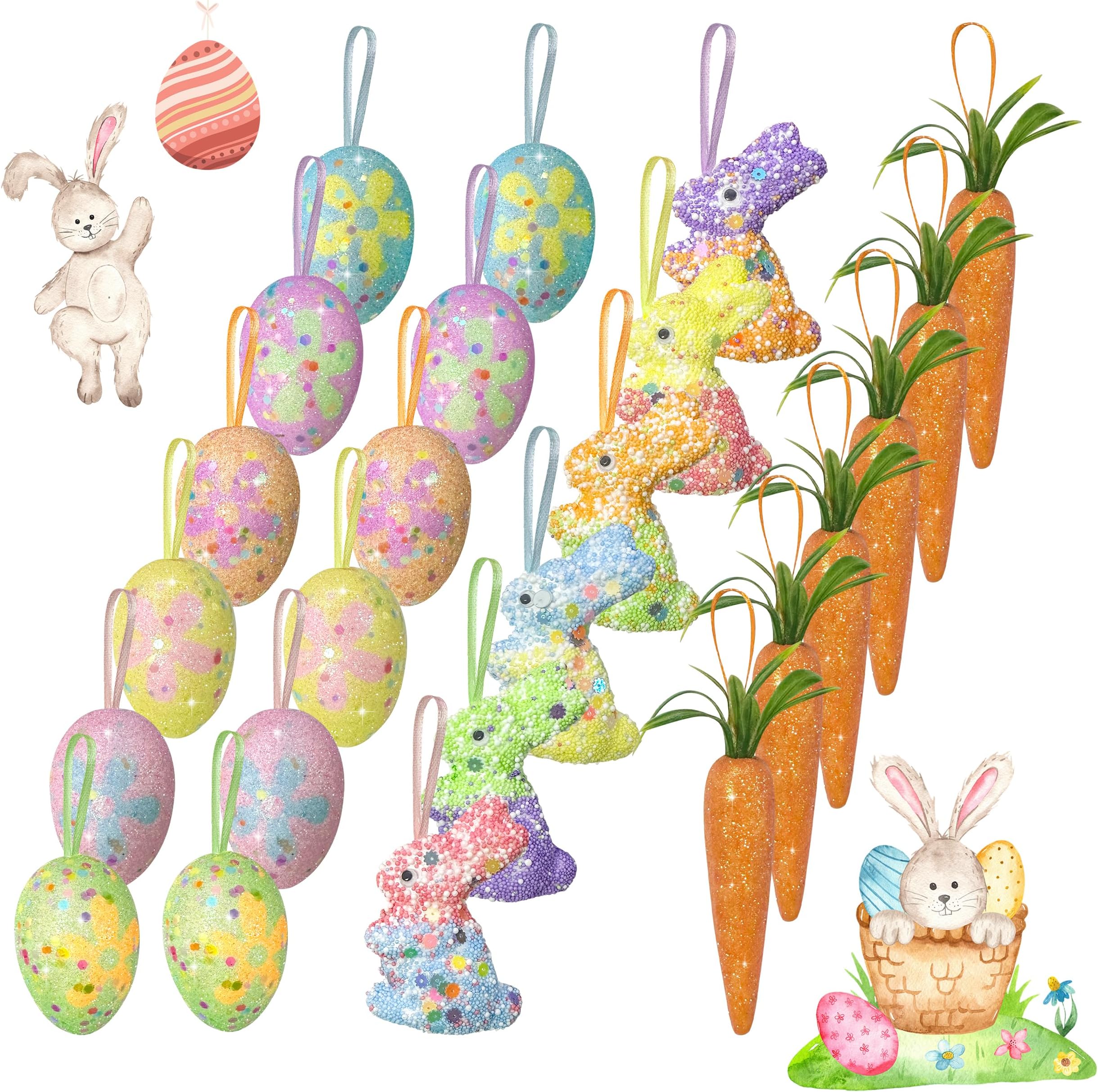 Amazon.com: 24 Packs Easter Egg Ornaments Easter Tree Ornament Colorful ...