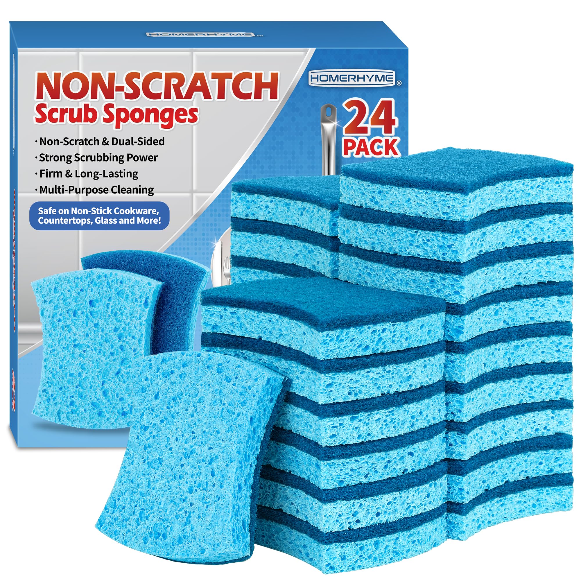 Amazon.com: HOMERHYME Non-Scratch Cellulose Scrub Sponges 24 Pack ...