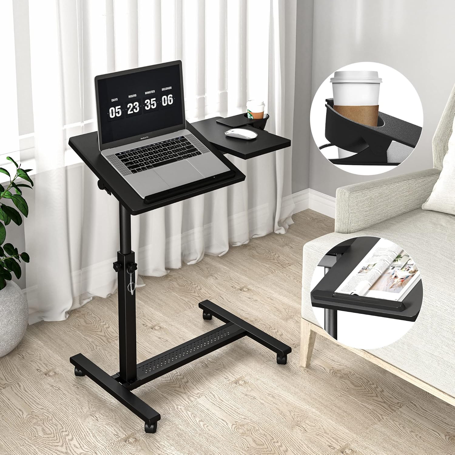 Amazon.com: Height Adjustable Rolling Laptop Stand, Overbed Table ...
