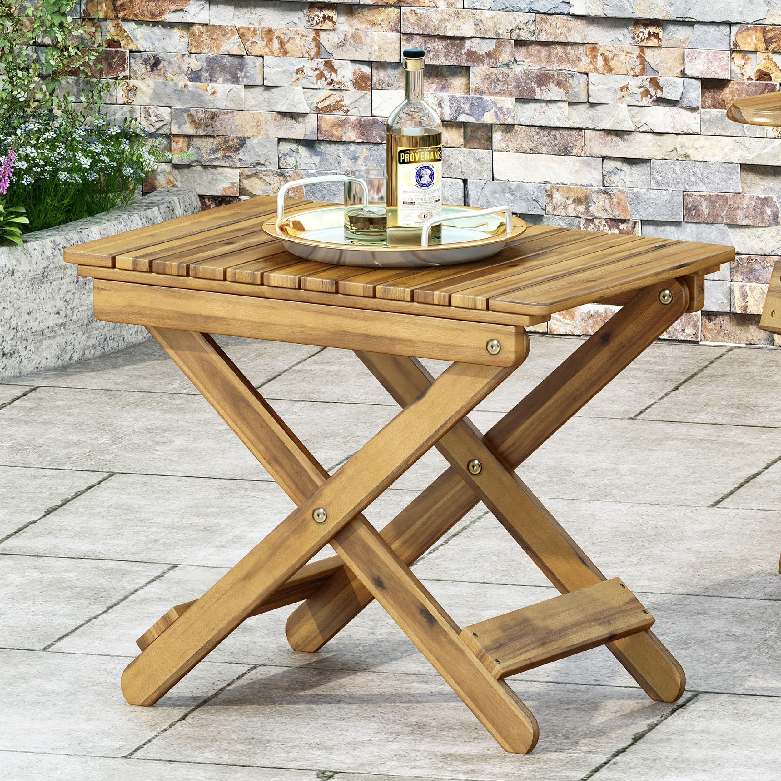 Amazon.com: Merax Acacia Wood Folding Table, Unique Foldable Side ...