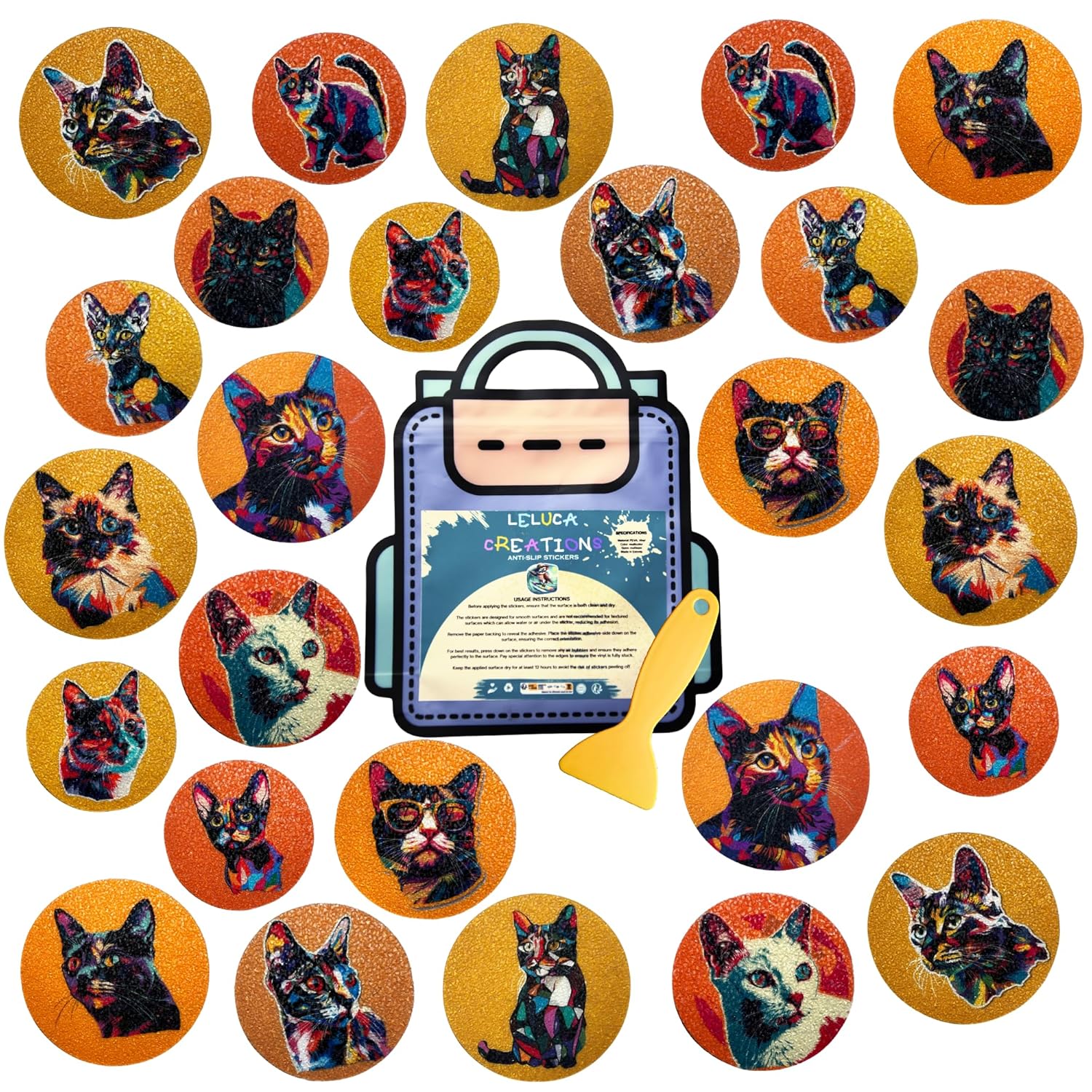 Amazon.com: Handmade NON SLIP BATHTUB STICKERS, 26 PCS Pop Art Cat ...