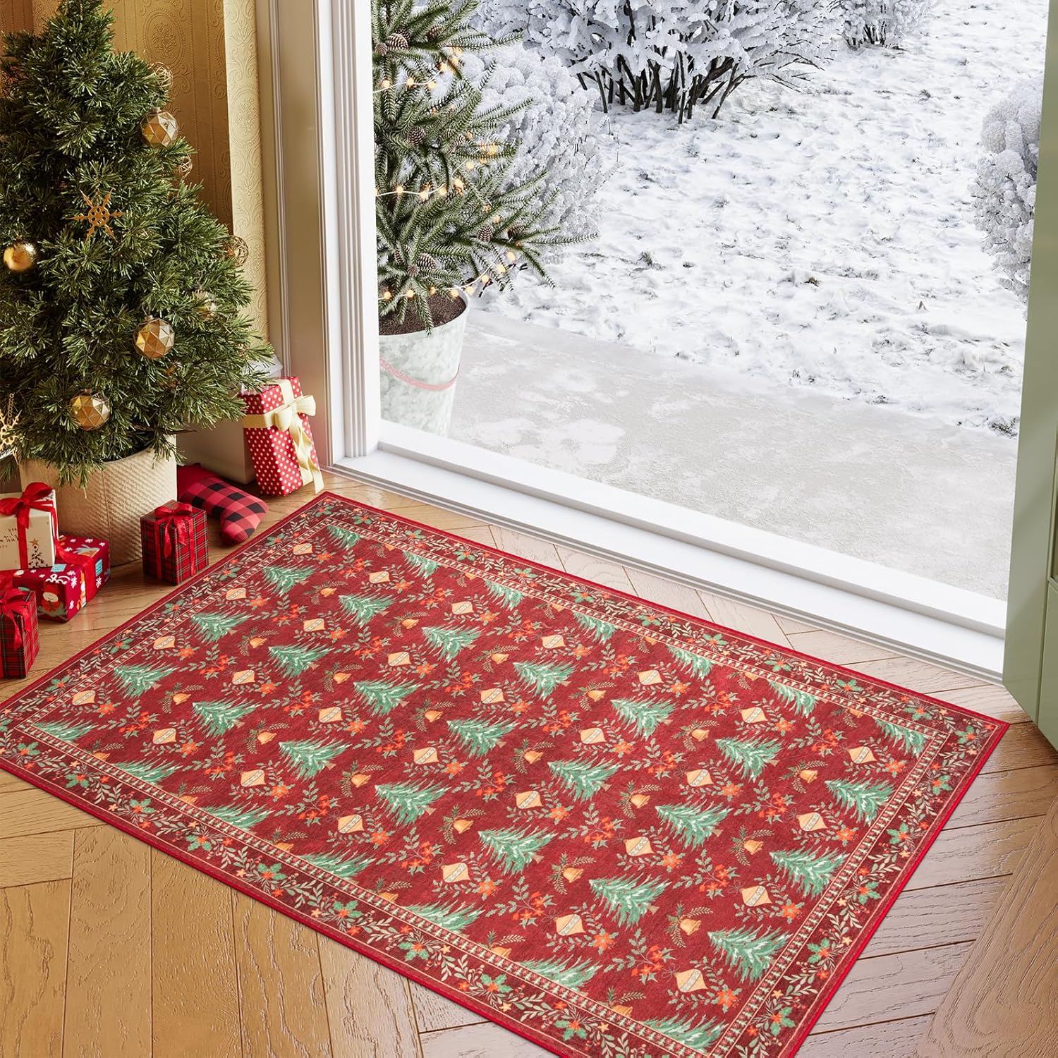 Amazon.com: Christmas Washable 2x3 Rug, Non Slip Red Entryway Rug Ultra ...