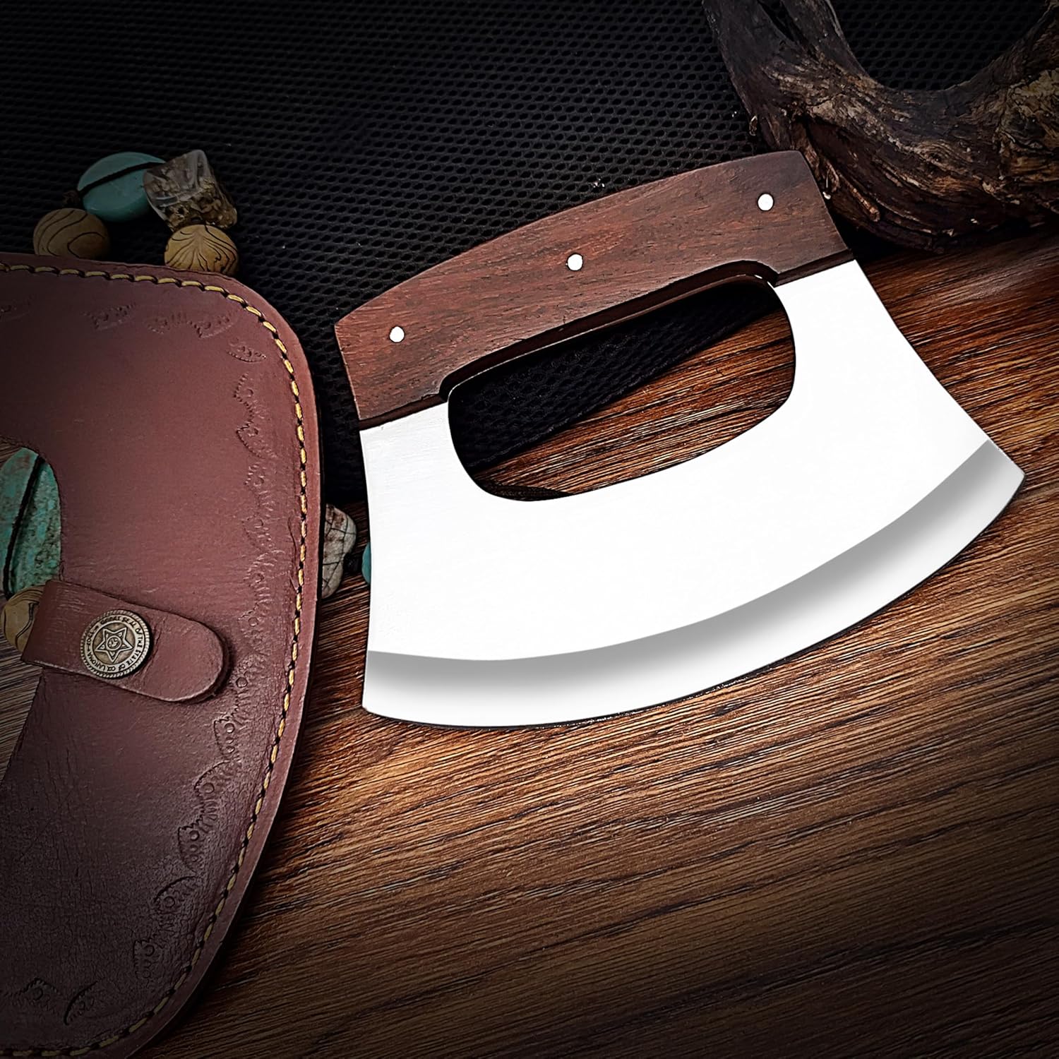 Amazon.com: RIGGER KNIFE Carbon Steel Handmade Ulu Knife Pizza Cutter Rocker Knife Mezzaluna ...