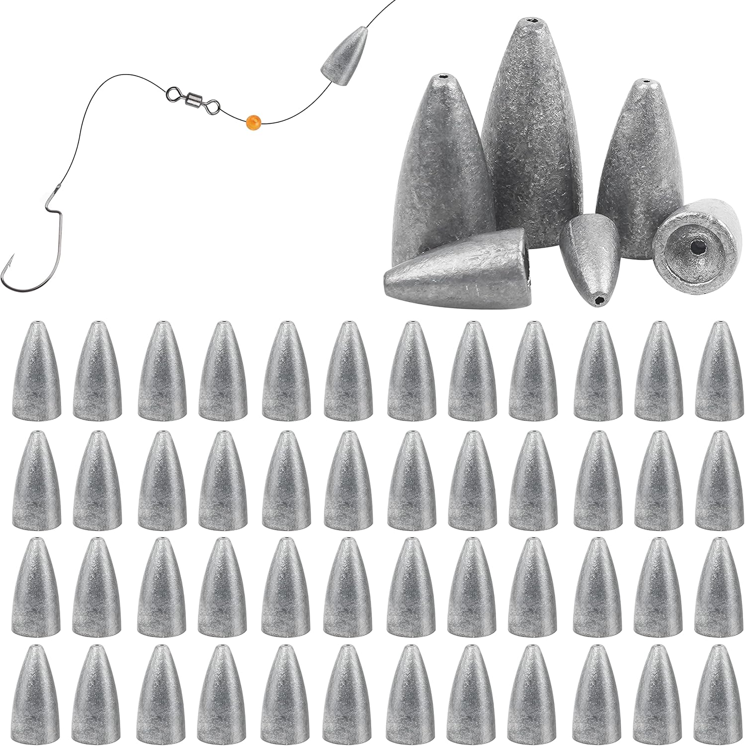 Amazon.com : Fishing Weights Sinkers - 25pcs Bullet Fishing Sinkers Worm Weights Slip Sinkers ...