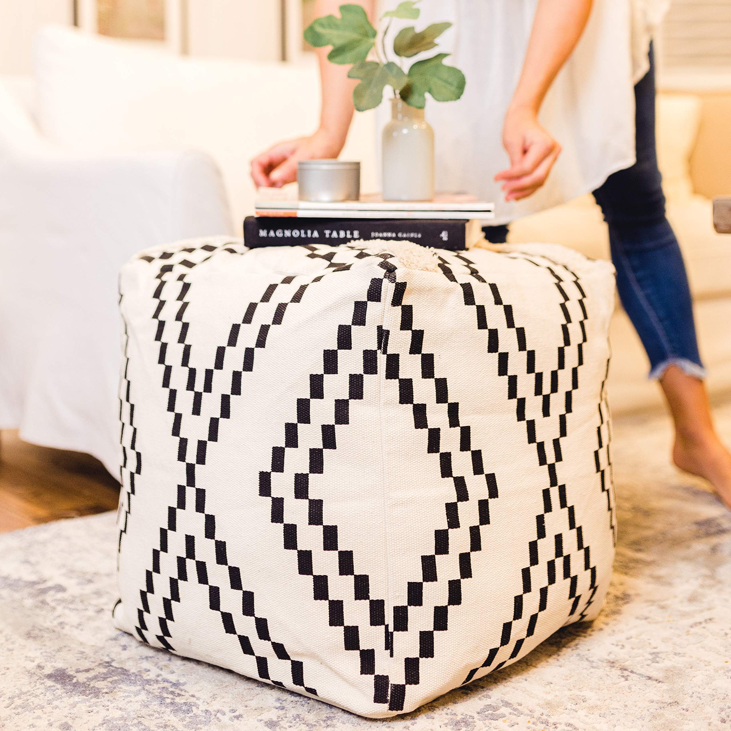 Amazon.com: Cream Pouf with Blue Stripes : Home & Kitchen