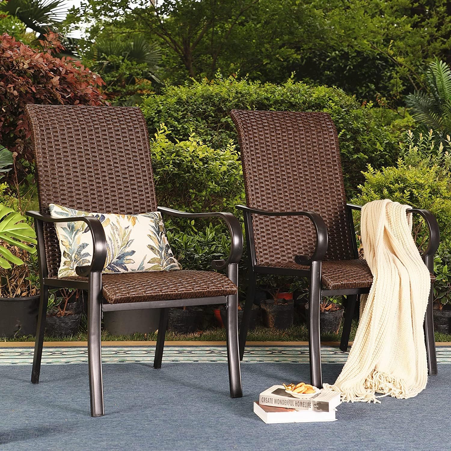 Amazon.com: MFSTUDIO Patio Rattan Dining Chairs Set of 2,Outdoor High ...
