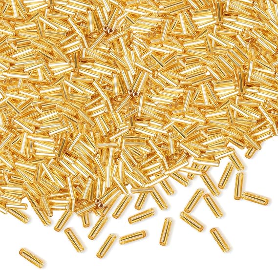 Amazon.com: Yholin 4000pcs Gold Bugle Beads Bulk -Embroidery Beads,Long ...