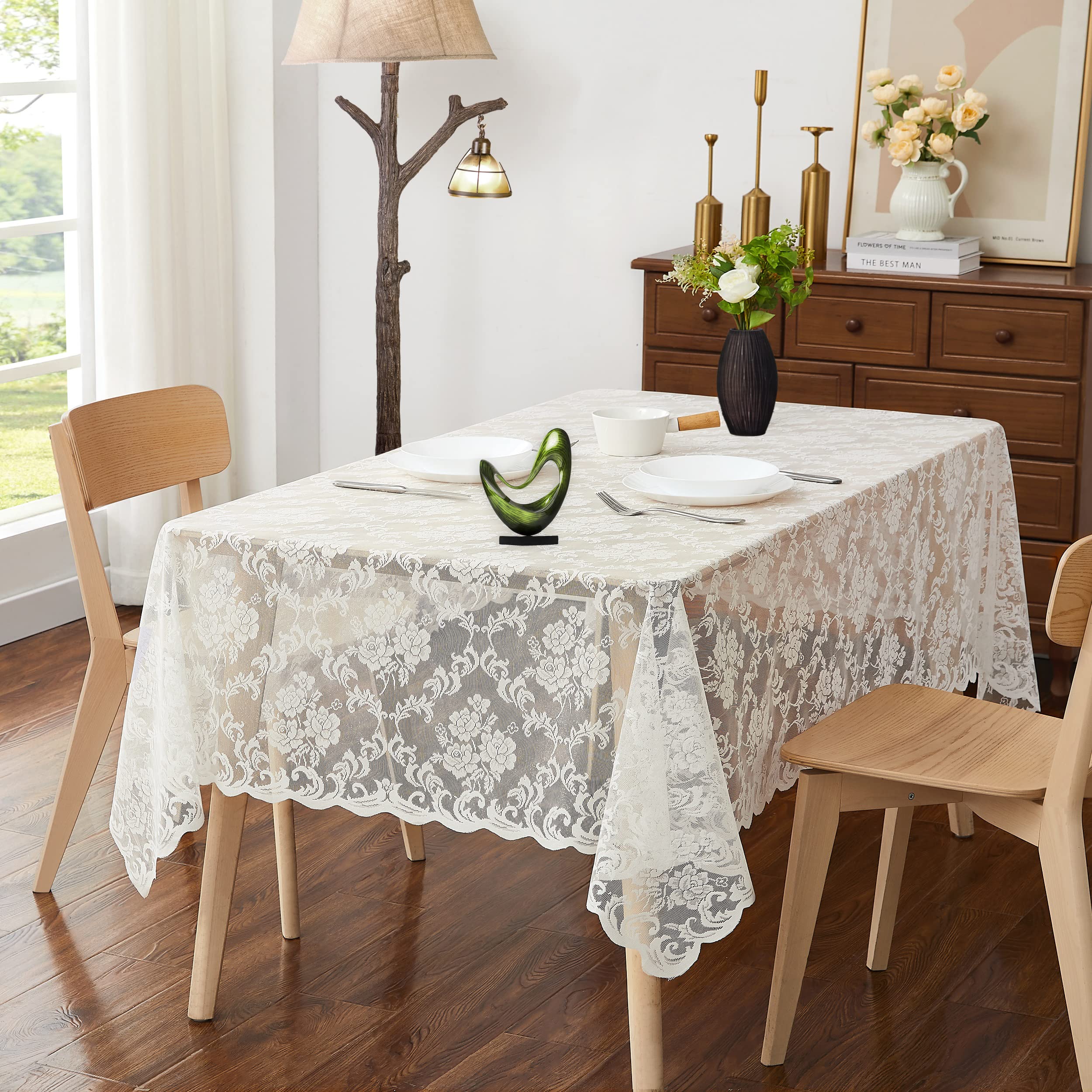 Amazon.com: ASATEX 60 x 84 Inch Ivory Rectangle Lace Tablecloth ...