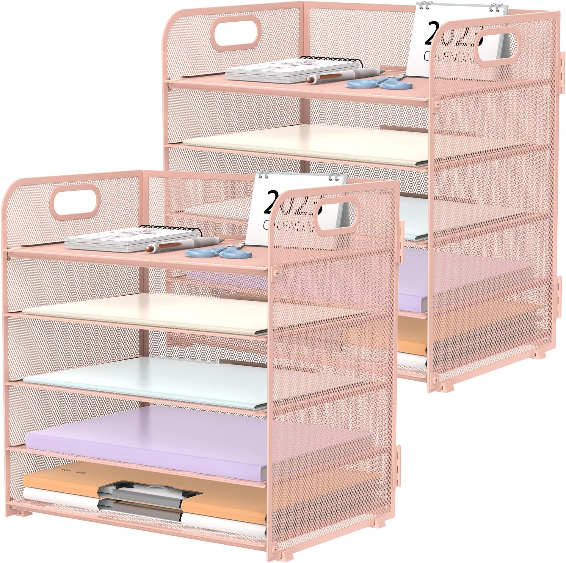 Amazon.com : SUPEASY 2 Pack 5-Tier Pink Desk Organizer with Handle Mesh ...