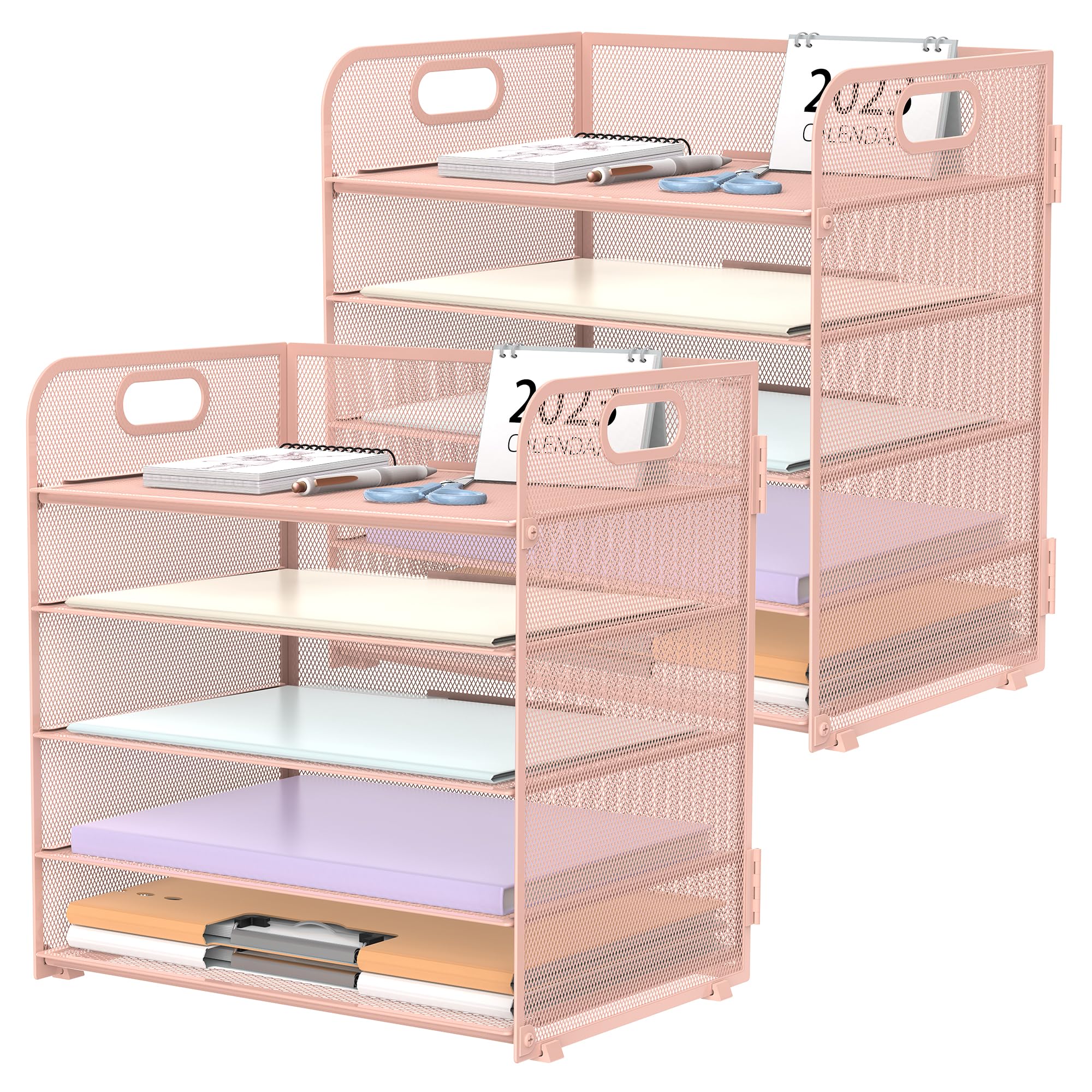 Amazon.com : 2 Pack 5-Tier Pink Desk Organizer with Handle Mesh Desk ...