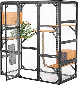 Amazon.com : Outdoor Wooden Cat Enclosure, Large Window Catio 68.5" Cat ...