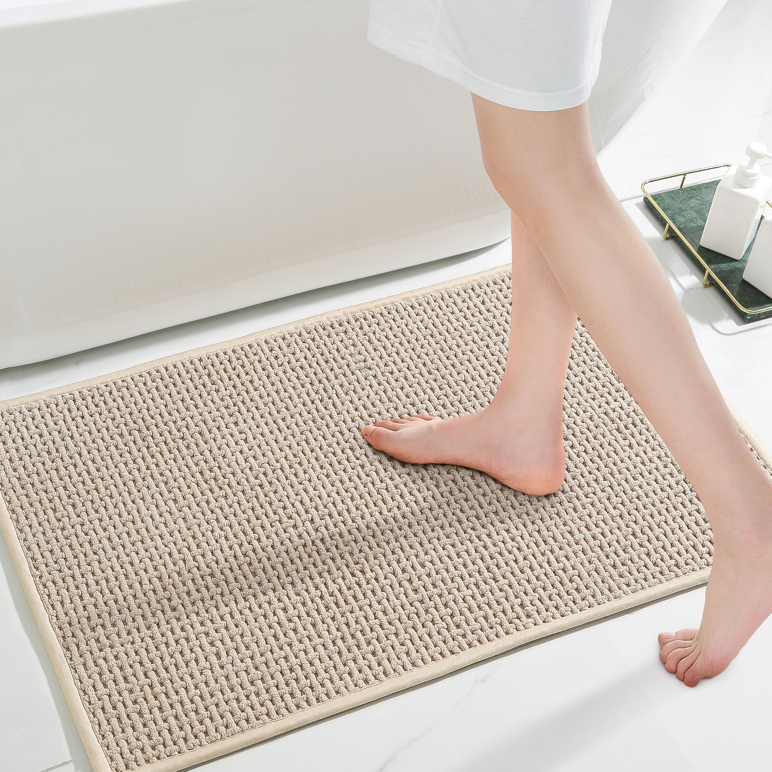 Amazon.com: Bathroom Rug Beige Bath Mat: 24x36 Chenille Non Slip ...