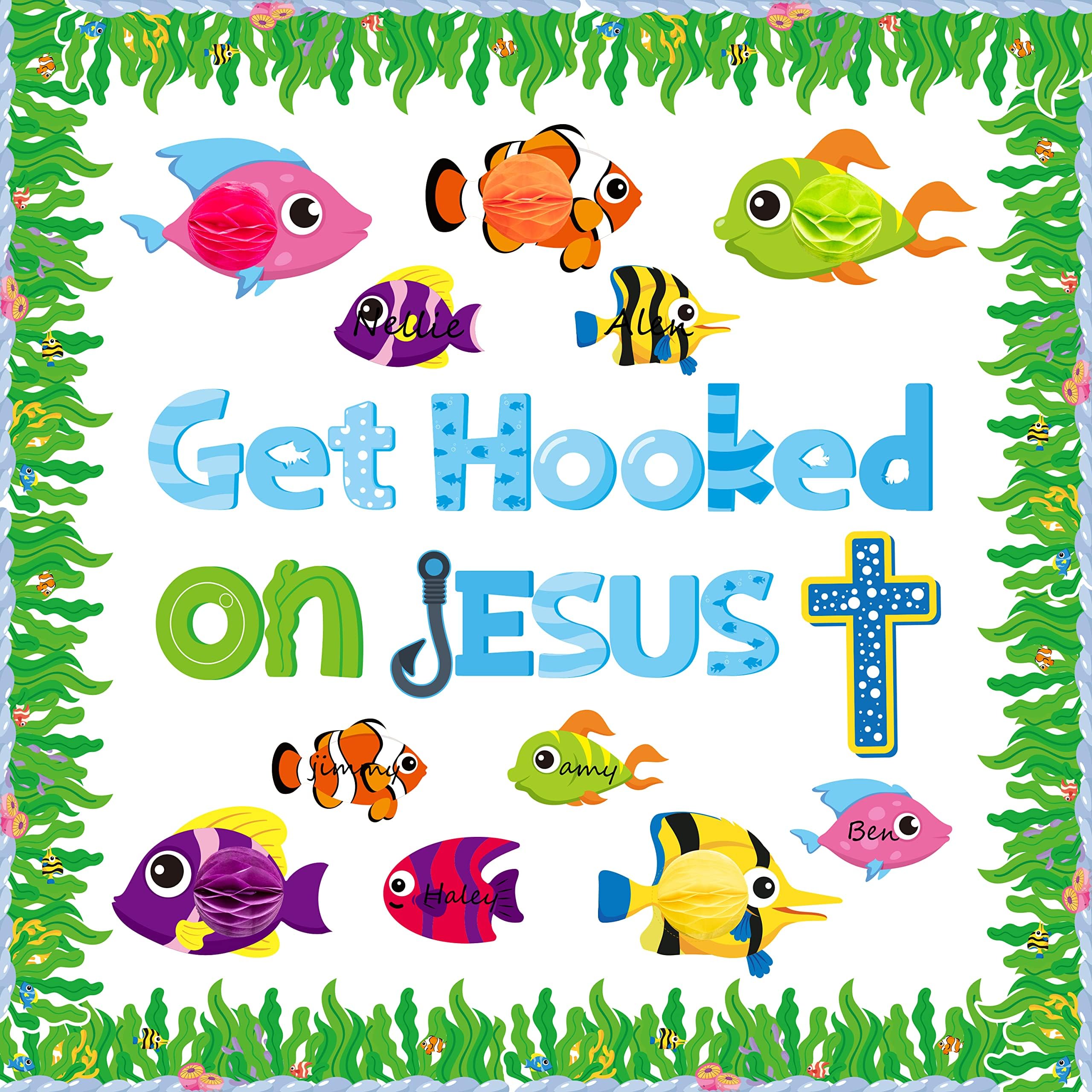 Amazon.com: BeYumi 81Pcs Get Hooked on Jesus Christian Bulletin Board ...