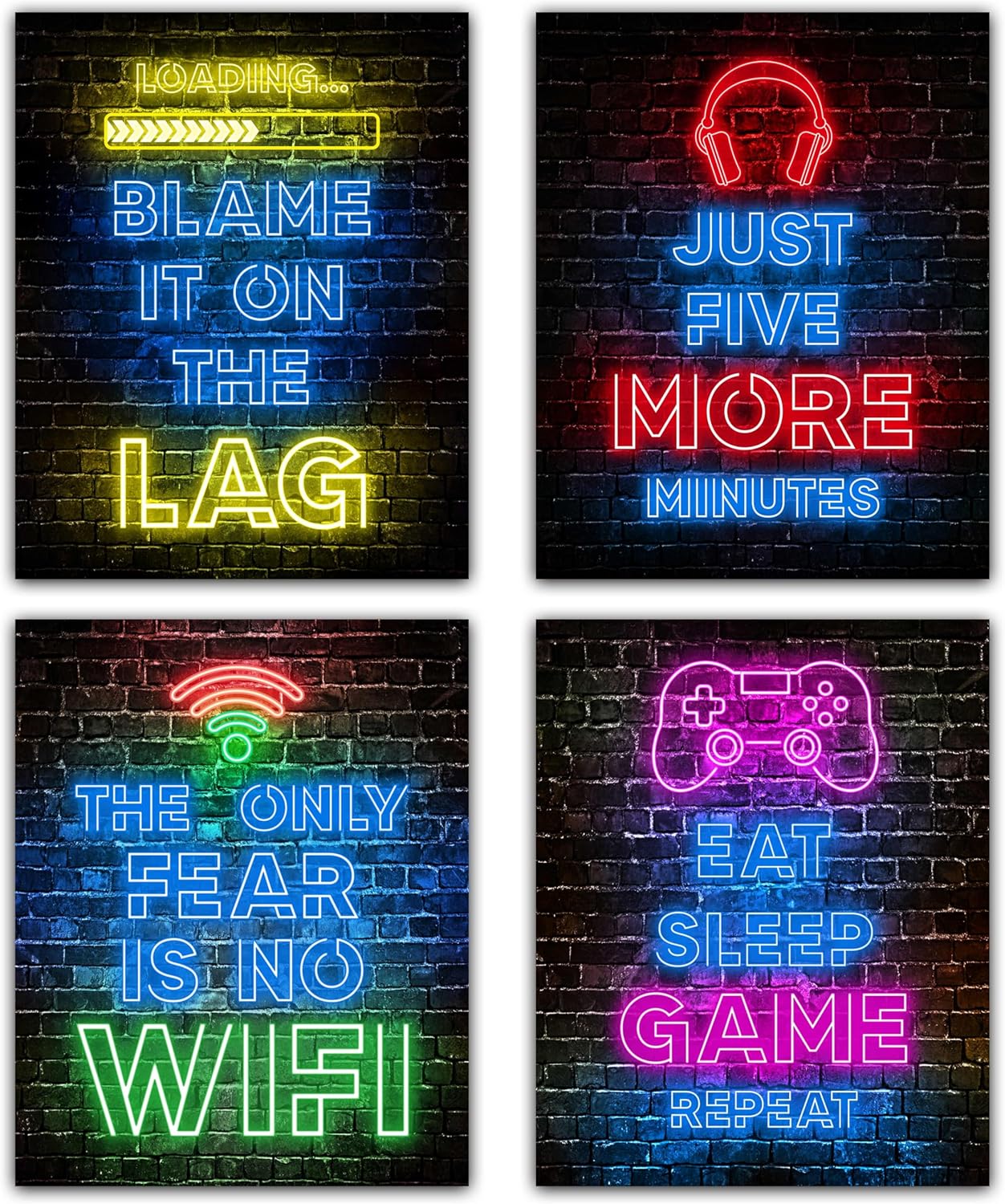 Amazon.com: OXRUN Printed Neon Gaming Posters Set of 4, Boys Room ...