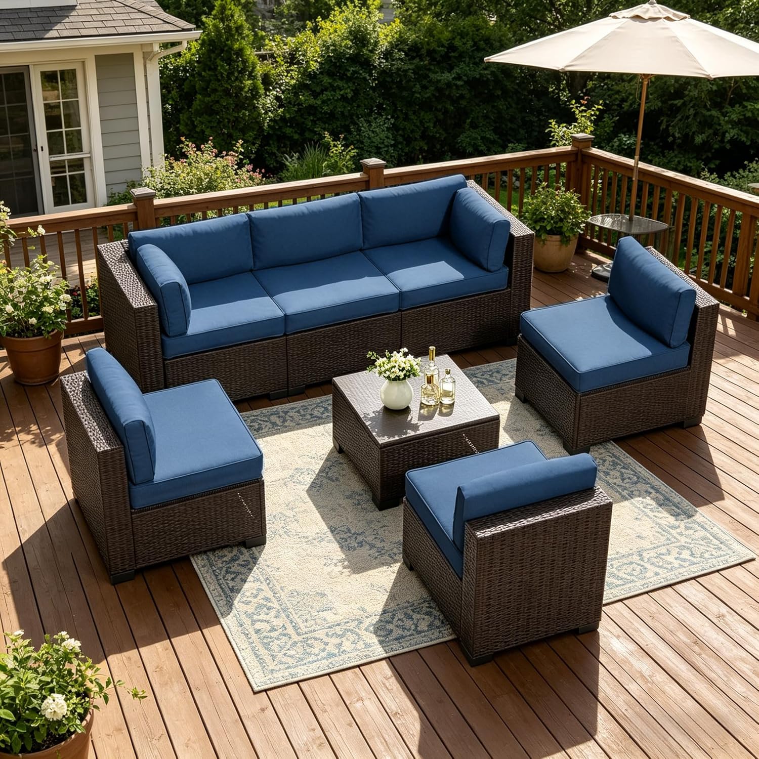 Amazon.com: SHGJ&SOFT 7 Piece Outdoor Patio Furniture Set, All-Weather ...