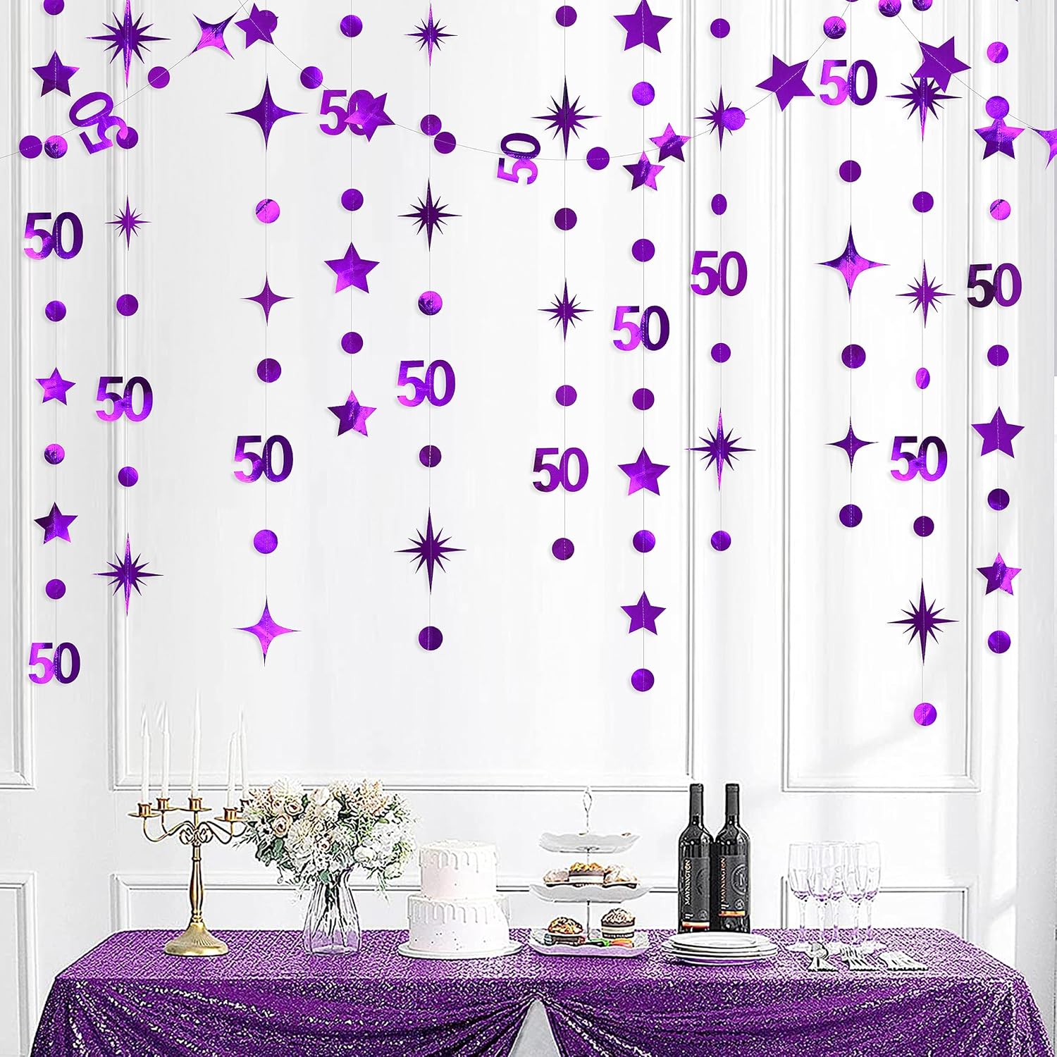 Amazon.com: Purple 50th Birthday Decorations Number 50 Circle Dot ...