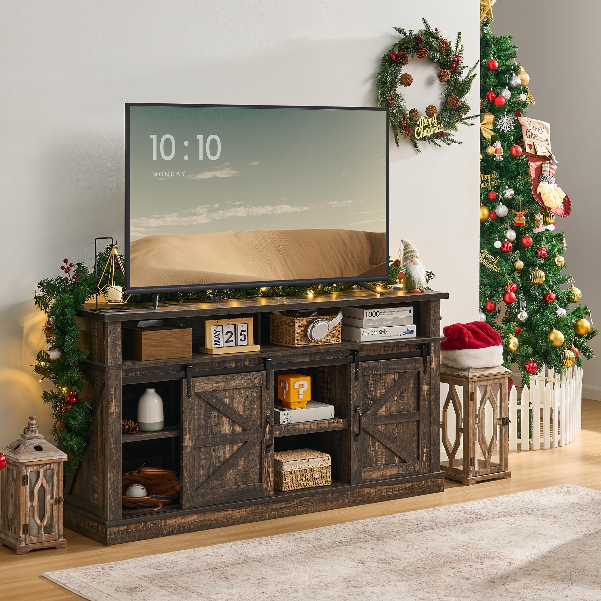Amazon.com: KBCLN Rustic Brown TV Stand for 65 Inch TVs, Sliding Barn ...