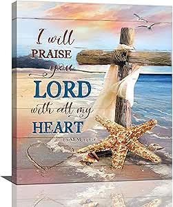 Amazon.com: Christian Cross Wall Art Beach Ocean Starfish Bible ...
