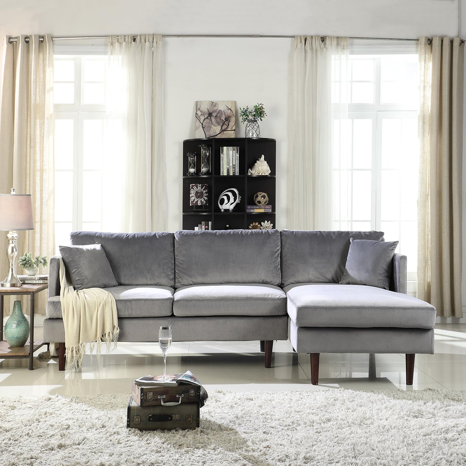 Amazon.com: Sofamania Mid-Century Modern Brush Microfiber Sectional ...