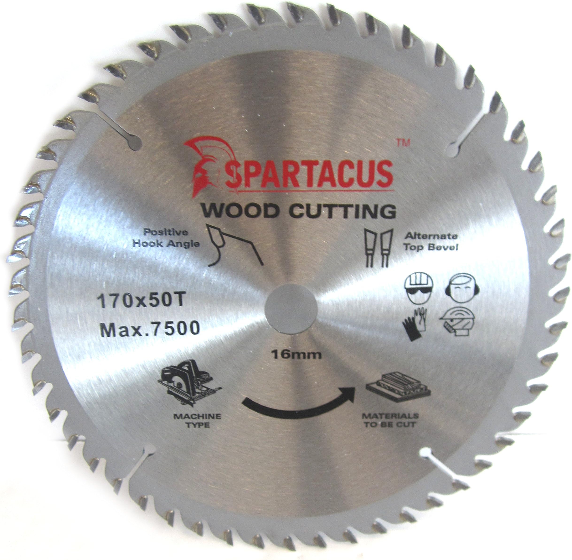 Spartacus 170mm Diameter x 50 Teeth x 16mm Bore Wood Cutting Circular ...