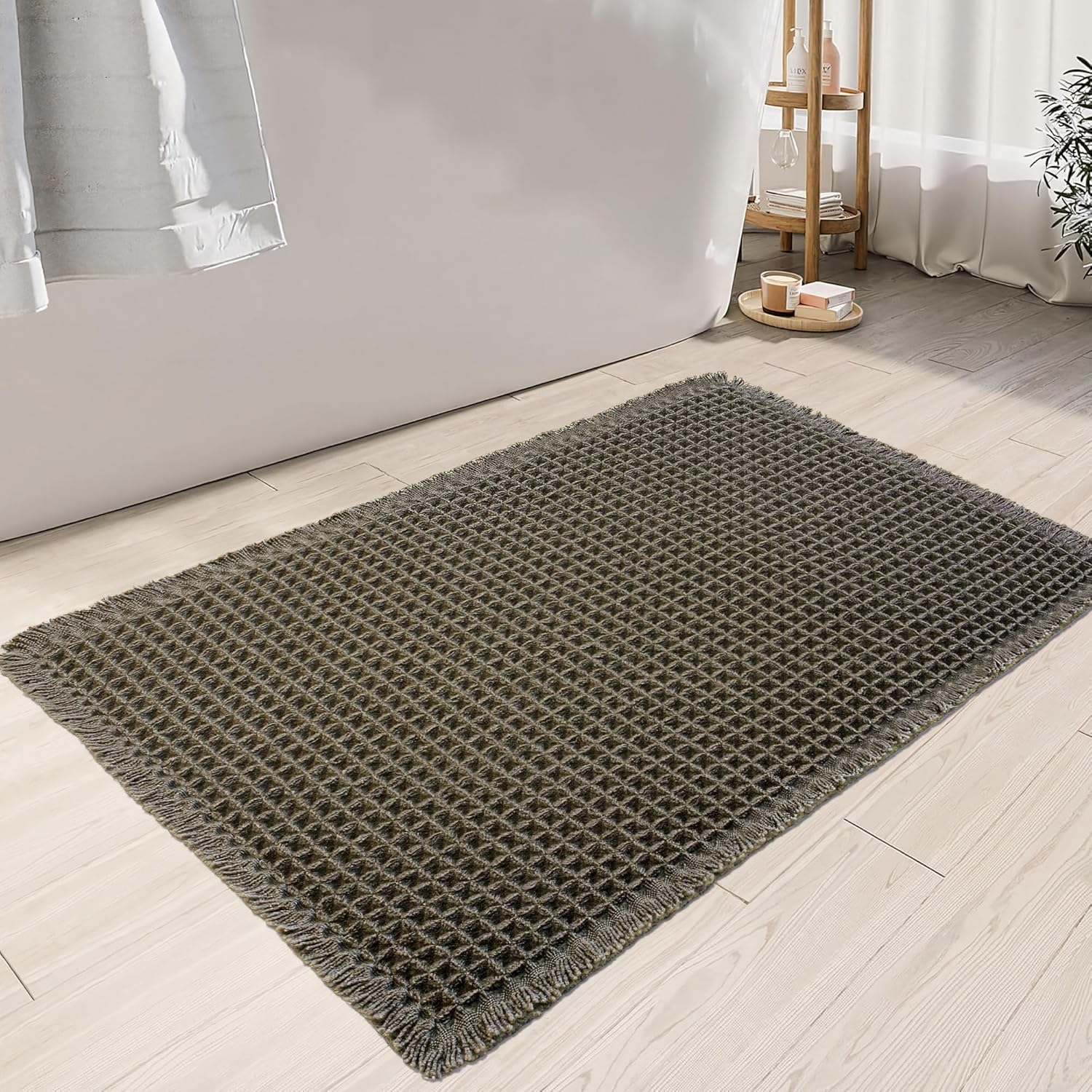 Amazon.com: KOEXM Upgraded Waffle Bath Mat Super Absorbent Non Slip ...