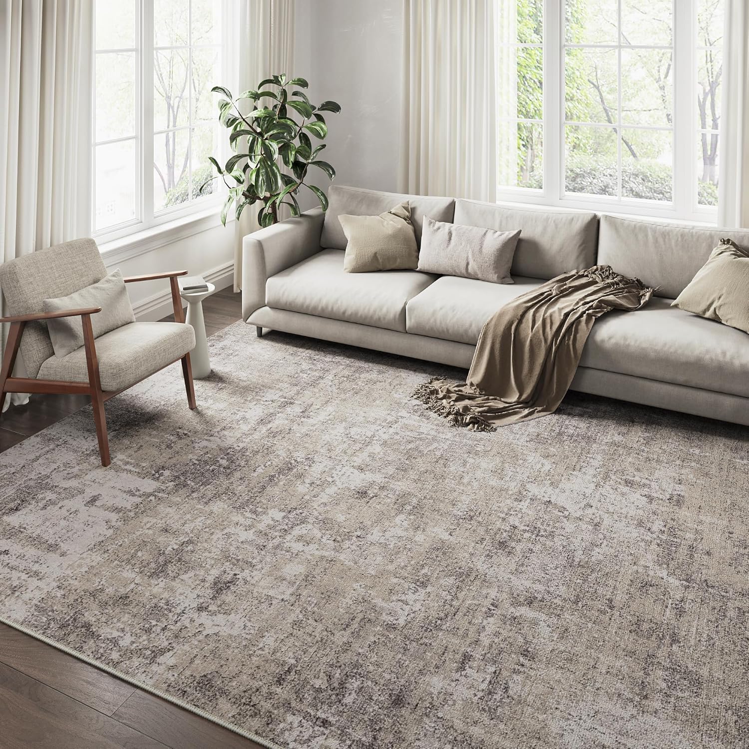 Machine Washable Area Rug 9x12 Beige Grey Living Room Rug Washable ...