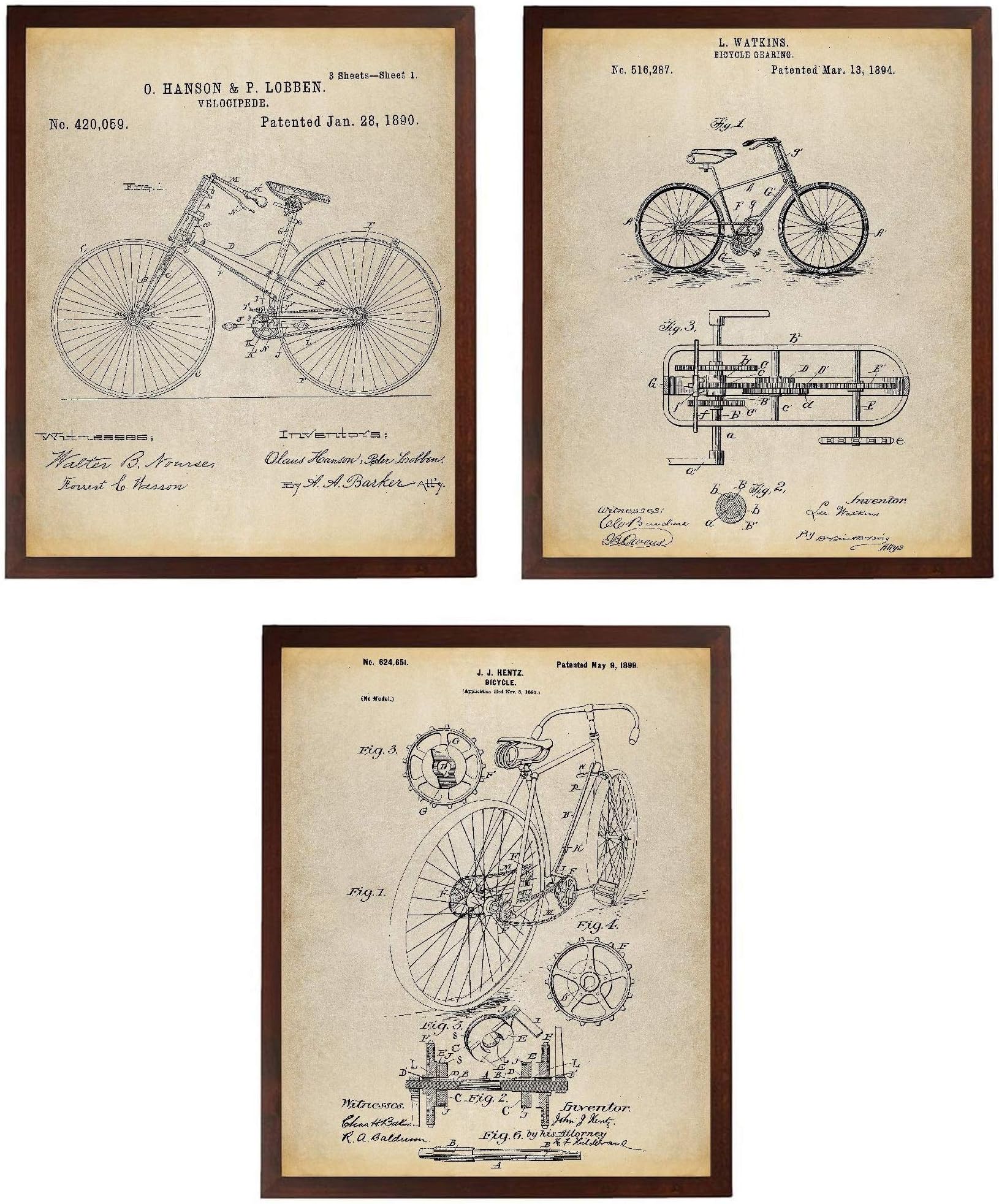 Amazon.com: Bicycle Patent Prints - Set of 6 Vintage Bike Decor Wall ...