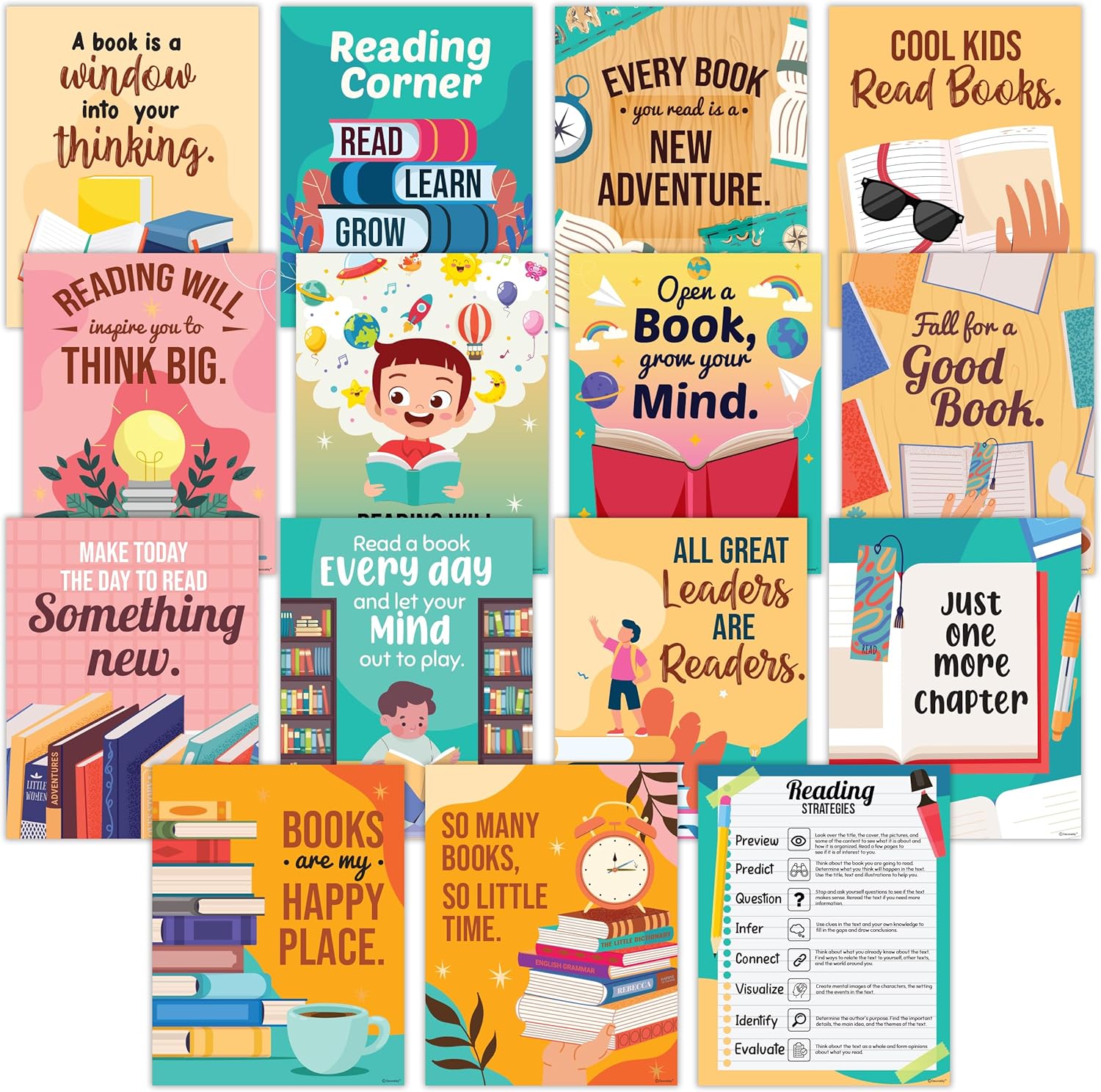 Amazon.com : Decorably 15 Reading Posters for Classroom Elementary ...