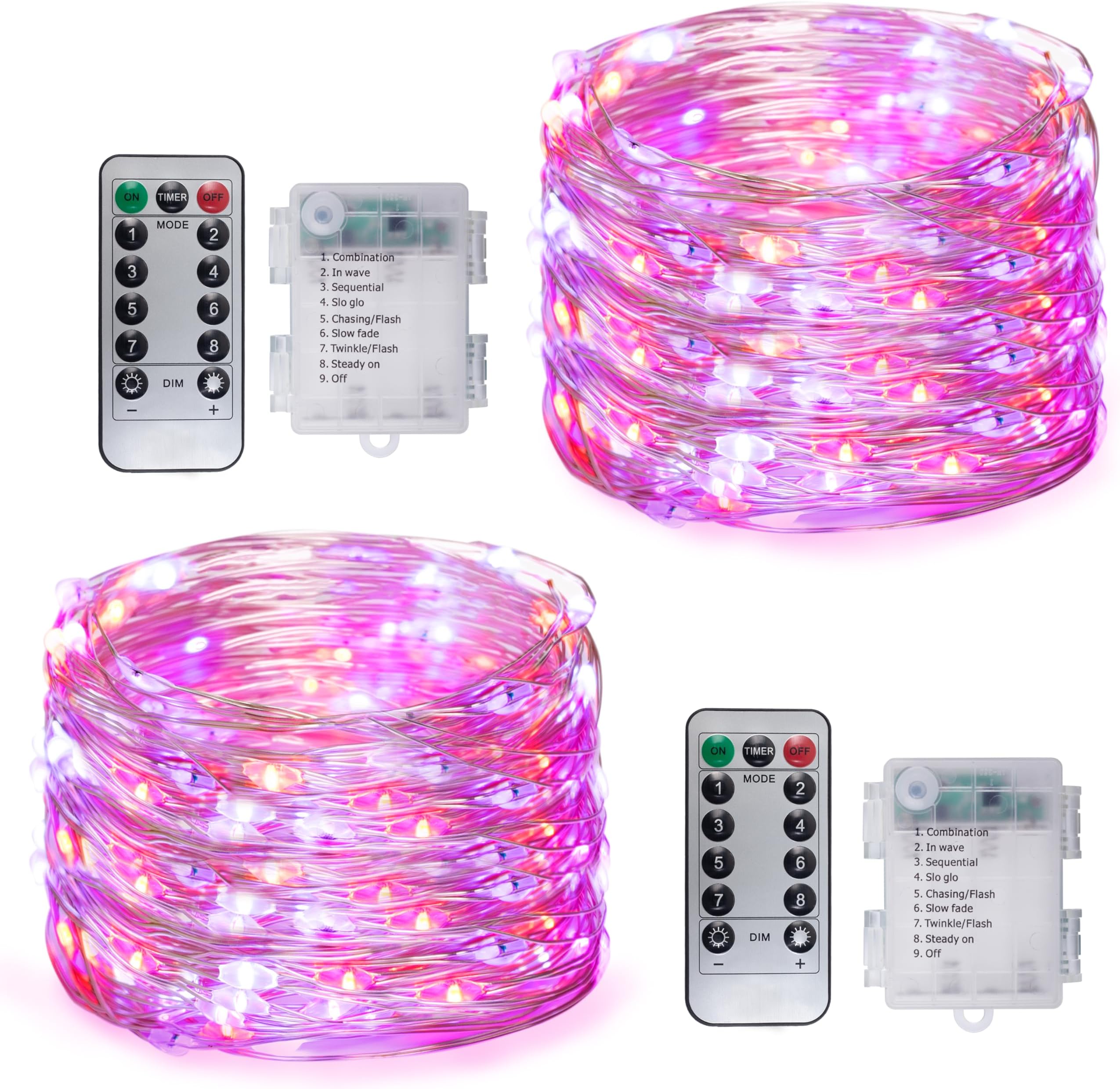 Gardenvy 2 Set Christmas Fairy Lights Battery Operated, 16ft 50LED ...