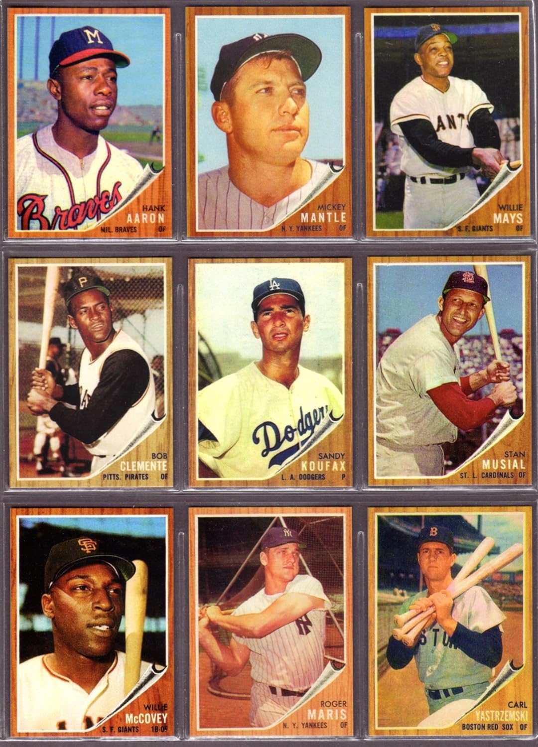1962 Topps Baseball (9) Card Reprint Lot Hank Aaron, Mickey Mantle ...
