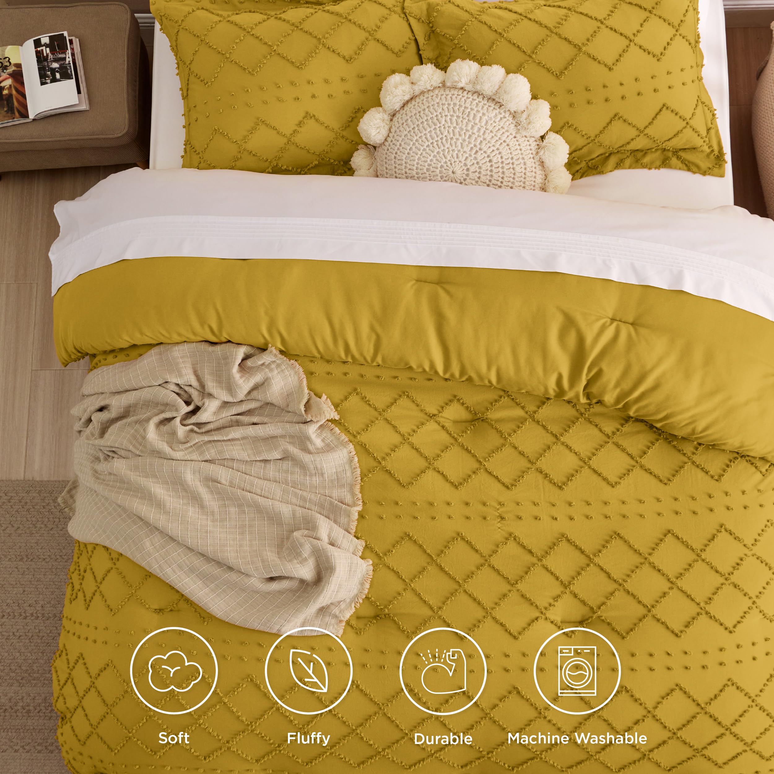 Snapklik.com : Bedsure Queen Comforter Set - Mustard Yellow Comforter ...