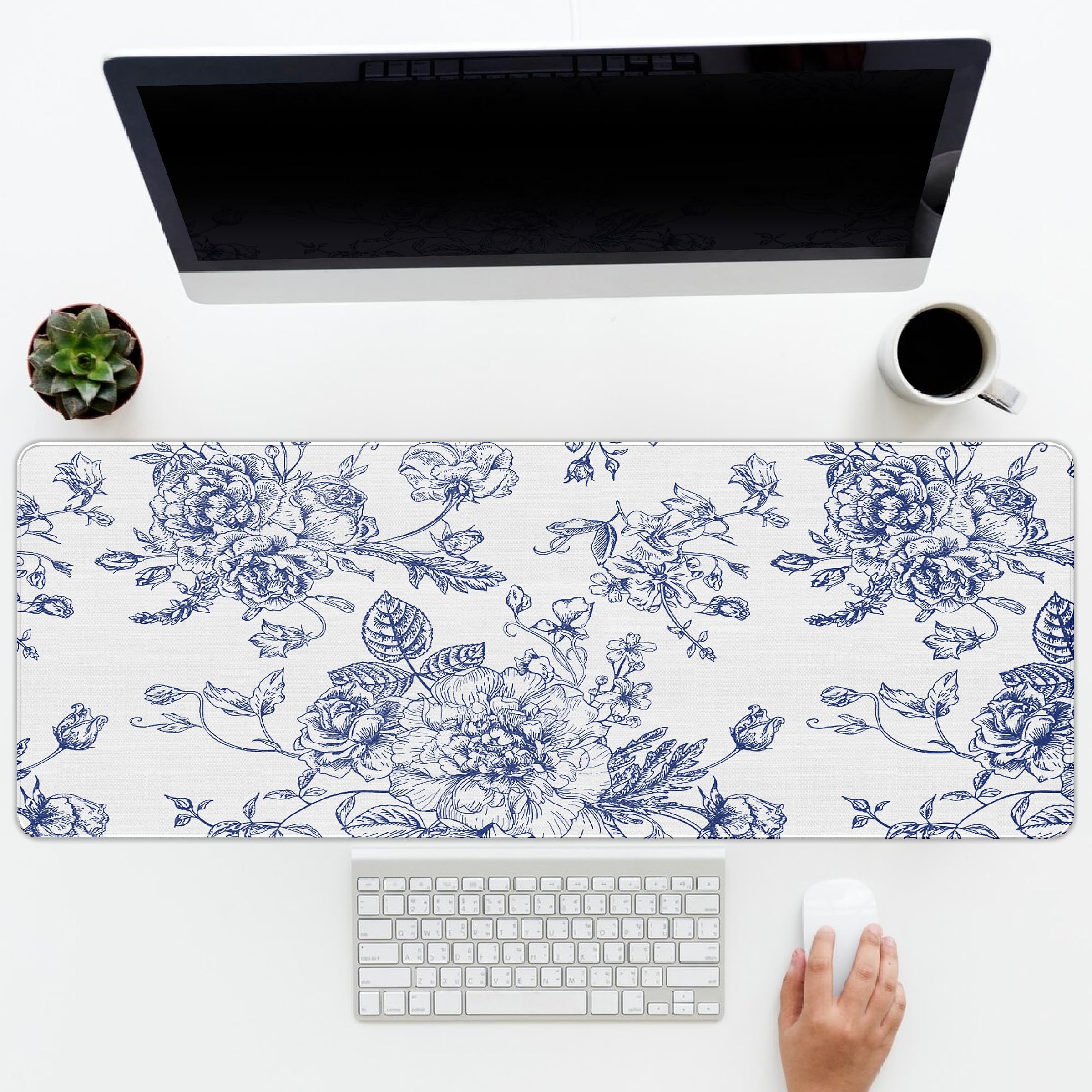 Amazon.com : Blue Chinoiserie Mouse Pad, Blue and White Floral Desk Mat ...