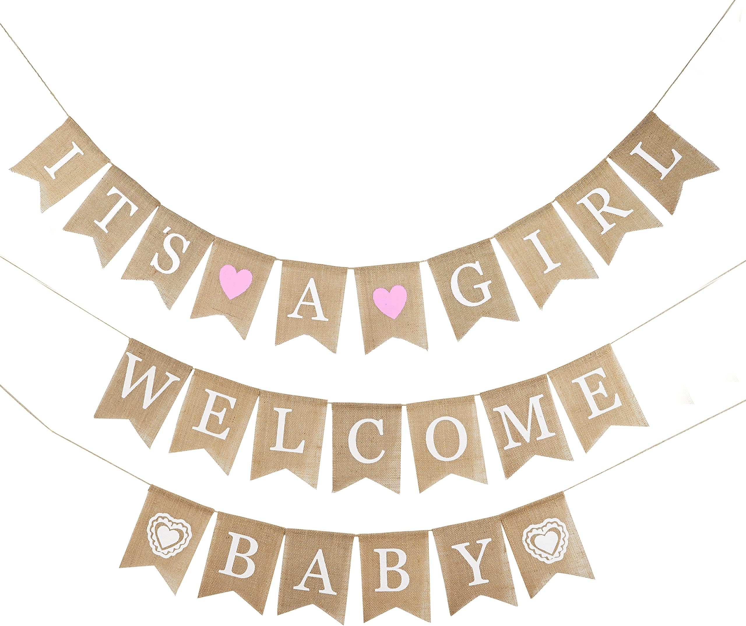Amazon.com: Baby Shower Burlap Bannner Its A Girl Banner Baby Shower ...