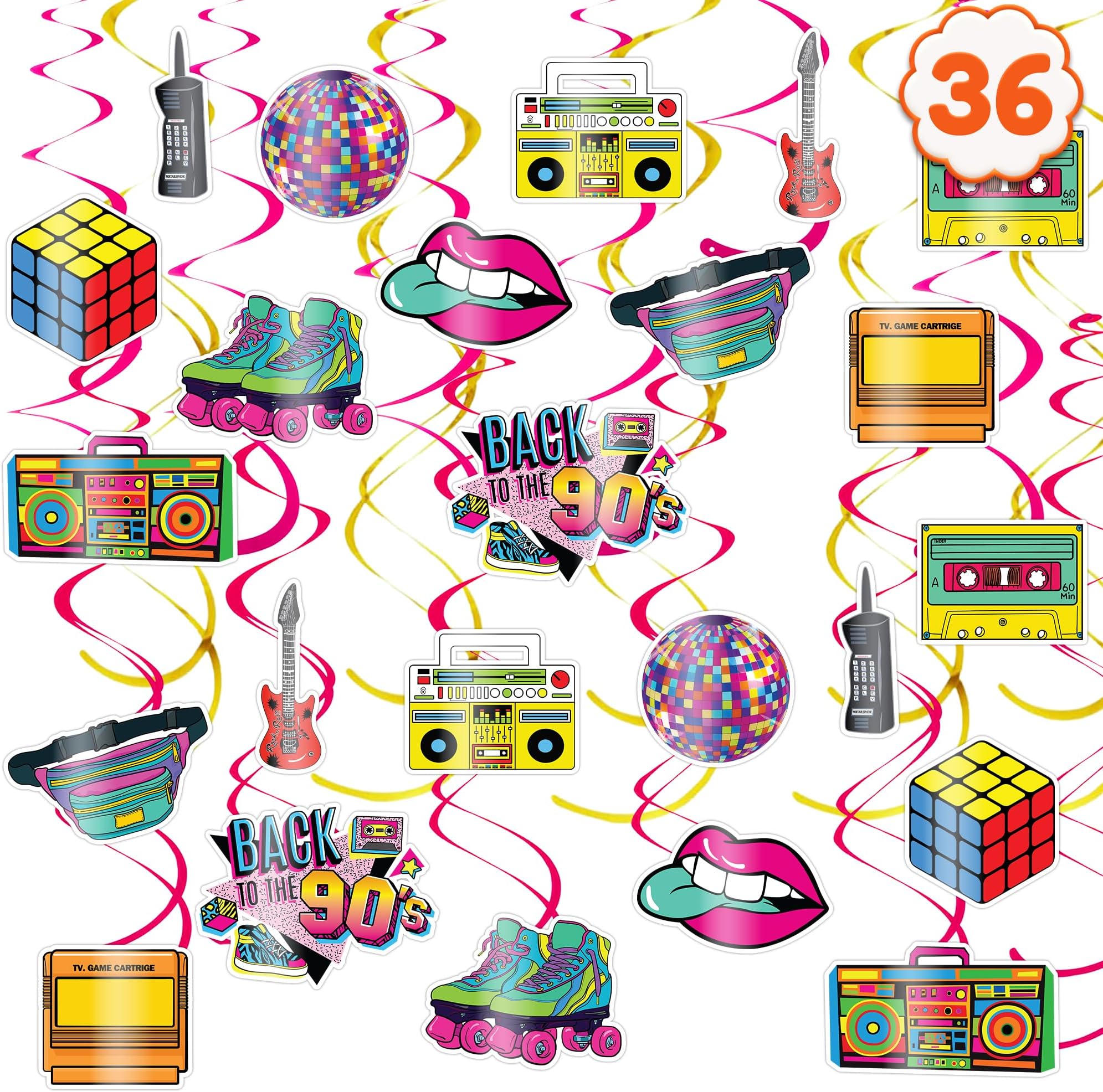 Amazon.com: 36PCS Back to The 90s 80s Hanging Swirl Themed Theme ...