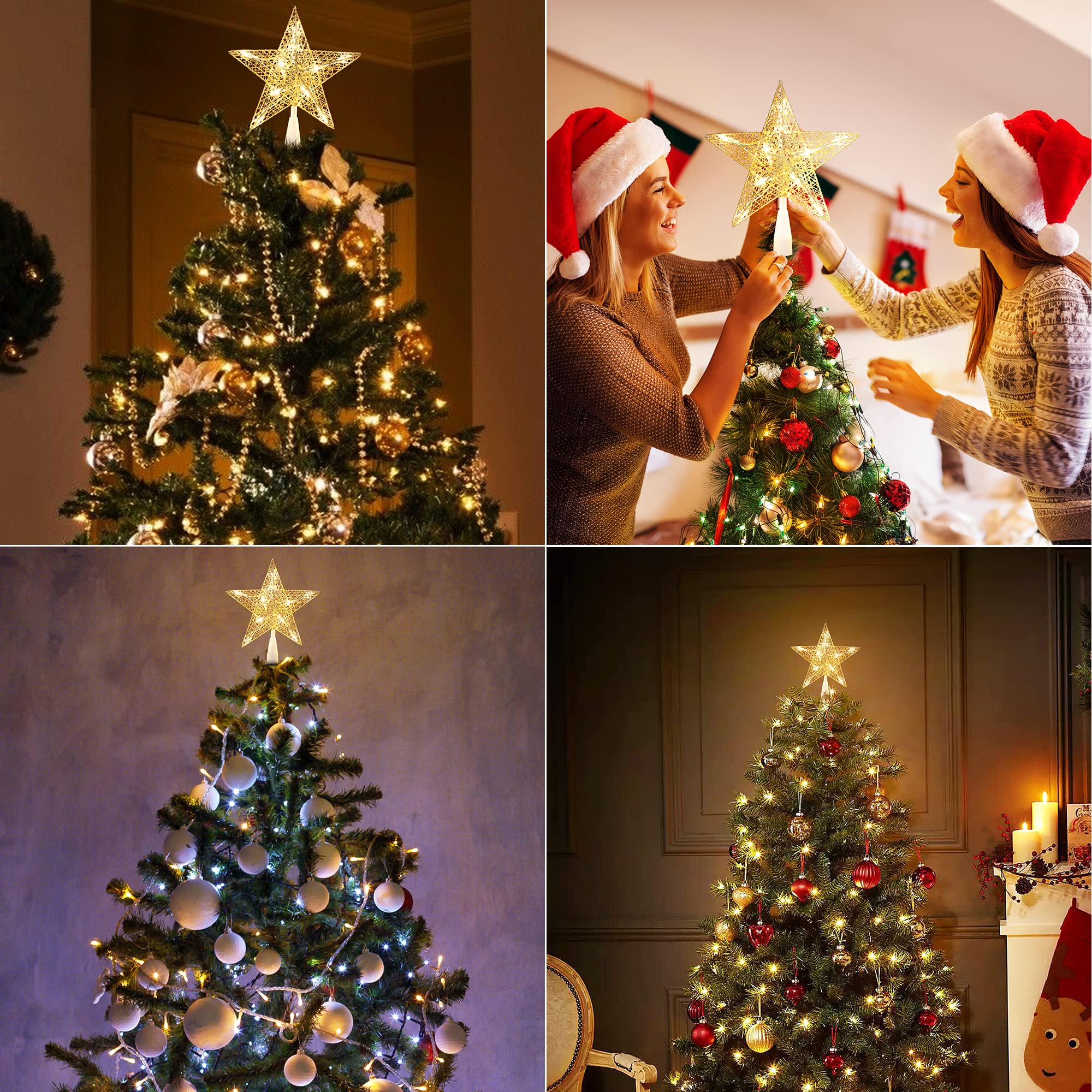 Snapklik.com : Brizled Gold Christmas Tree Topper, 9 Hollow-Out Star ...