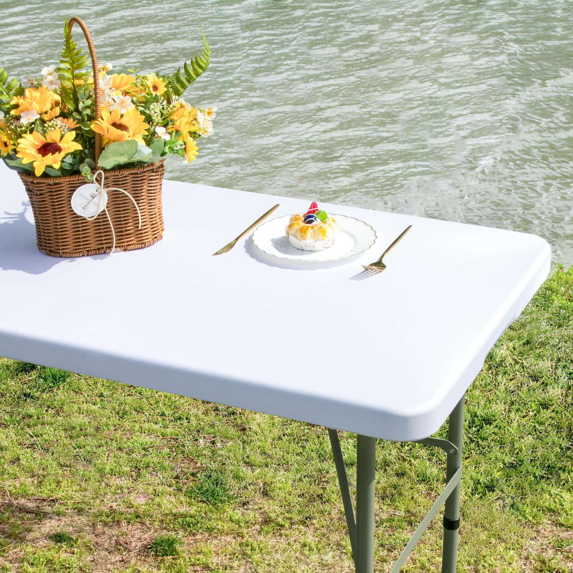 Amazon.com: Nacuci Rectangle 4ft Fitted Table Cover Elastic Tablecloth ...