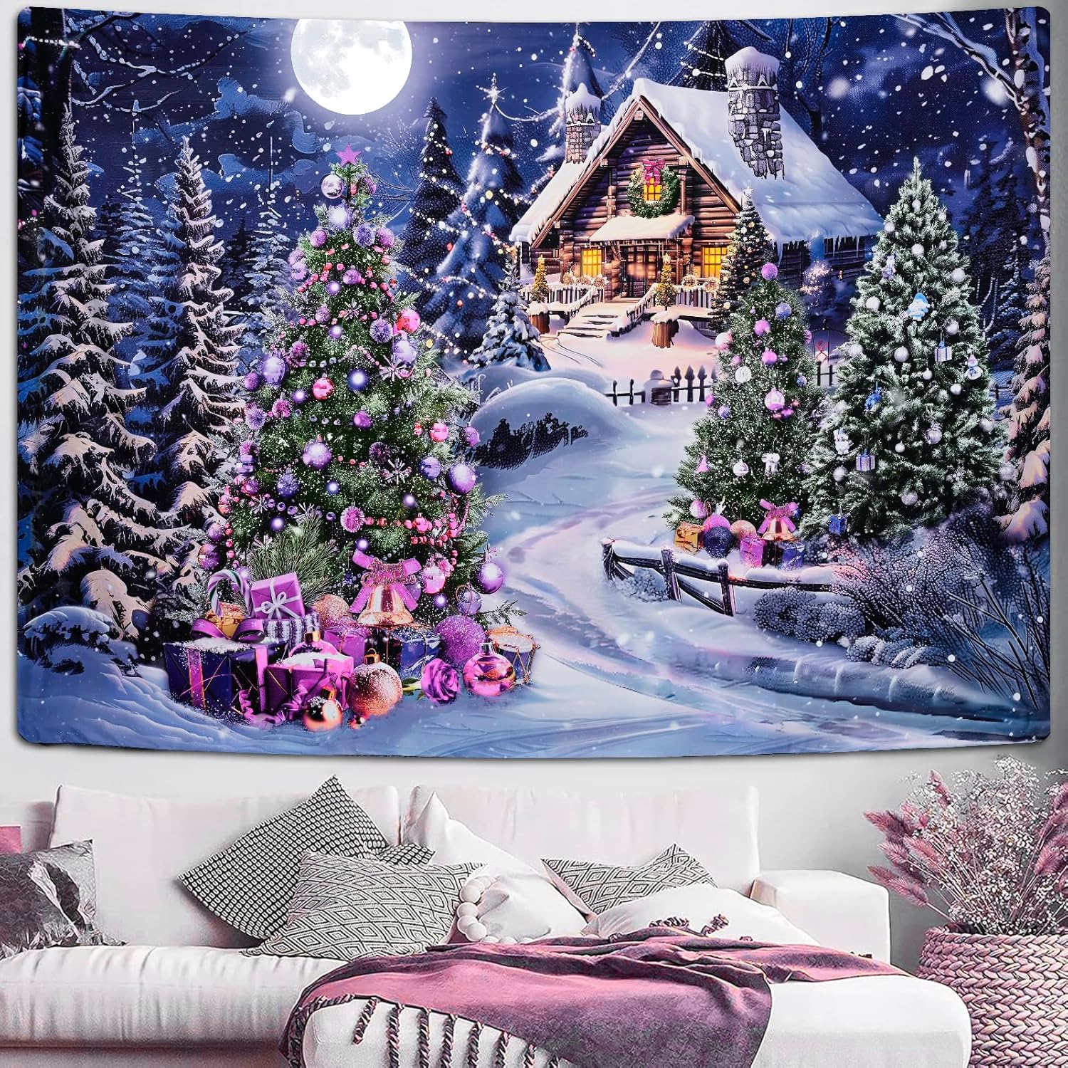 Amazon.com: Krelymics Merry Christmas Tapestry Xmas Tree Tapestry for ...