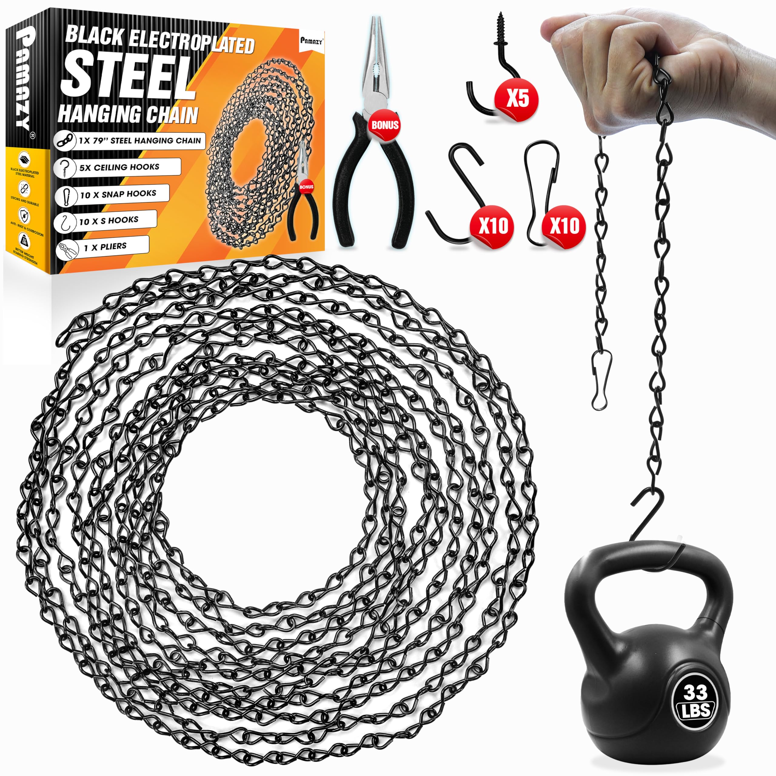 Amazon.com: [Upgraded] 79” Black Electroplated Steel Hanging Chain with ...